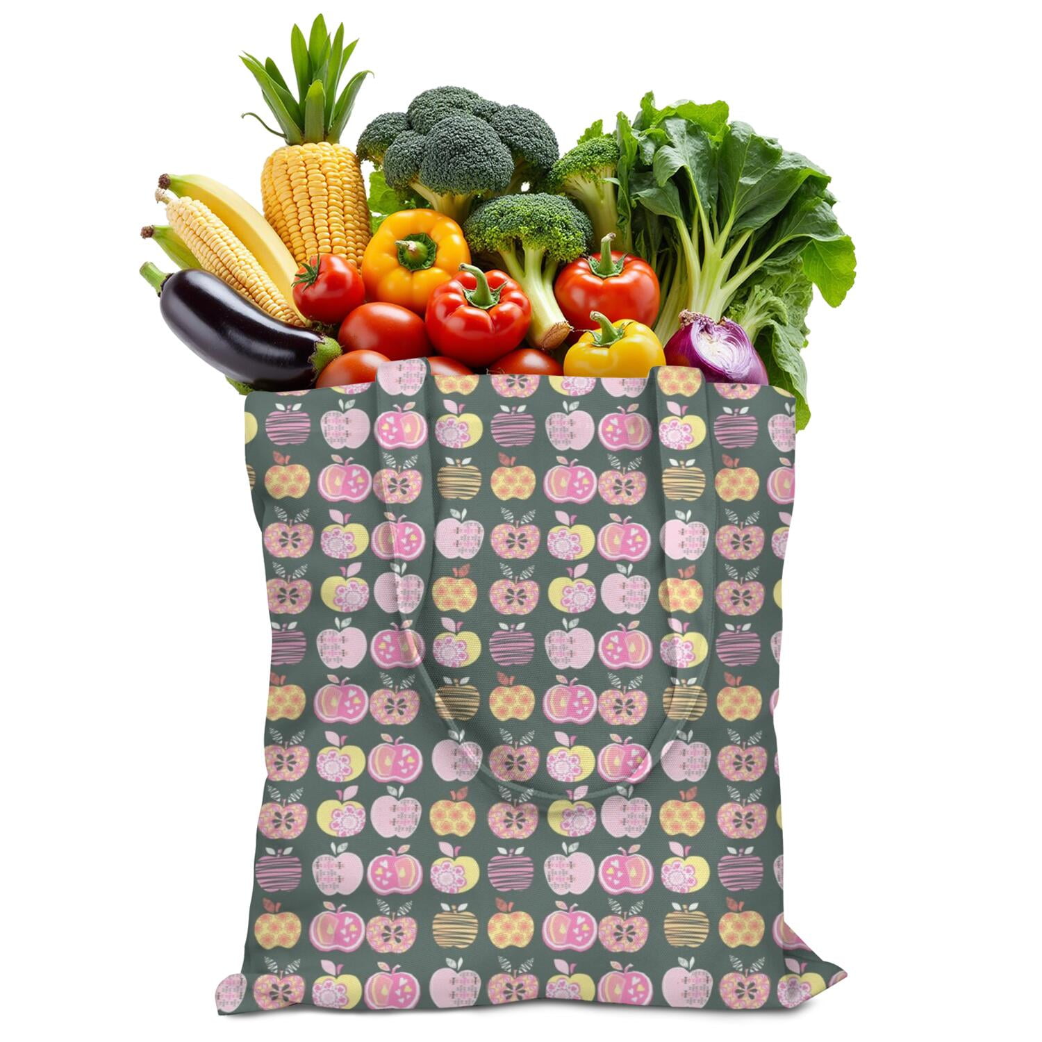 Cute Apple Painting Reusable Shopping Tote Bag - Foldable Eco-Friendly ...
