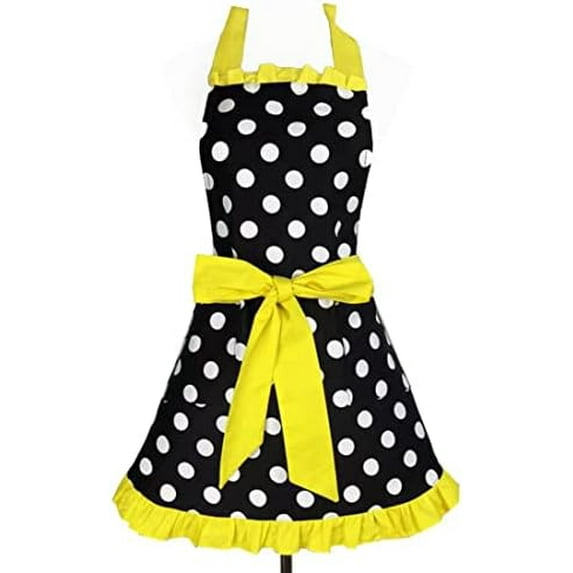Cute Apron Retro Black Polka Dot Retro Ruffle Side Vintage Cooking ...