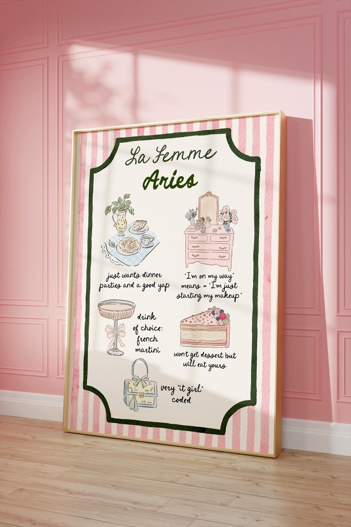 Cute Aries Wall Art Print Poster, Illustration, Hand Illustrated Zodiac ...