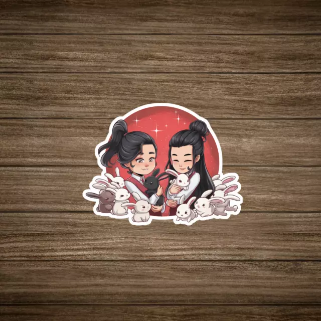 Cute Asian Couple With Pet Rabbits Sticker - Romantic Anime Decalphone ...