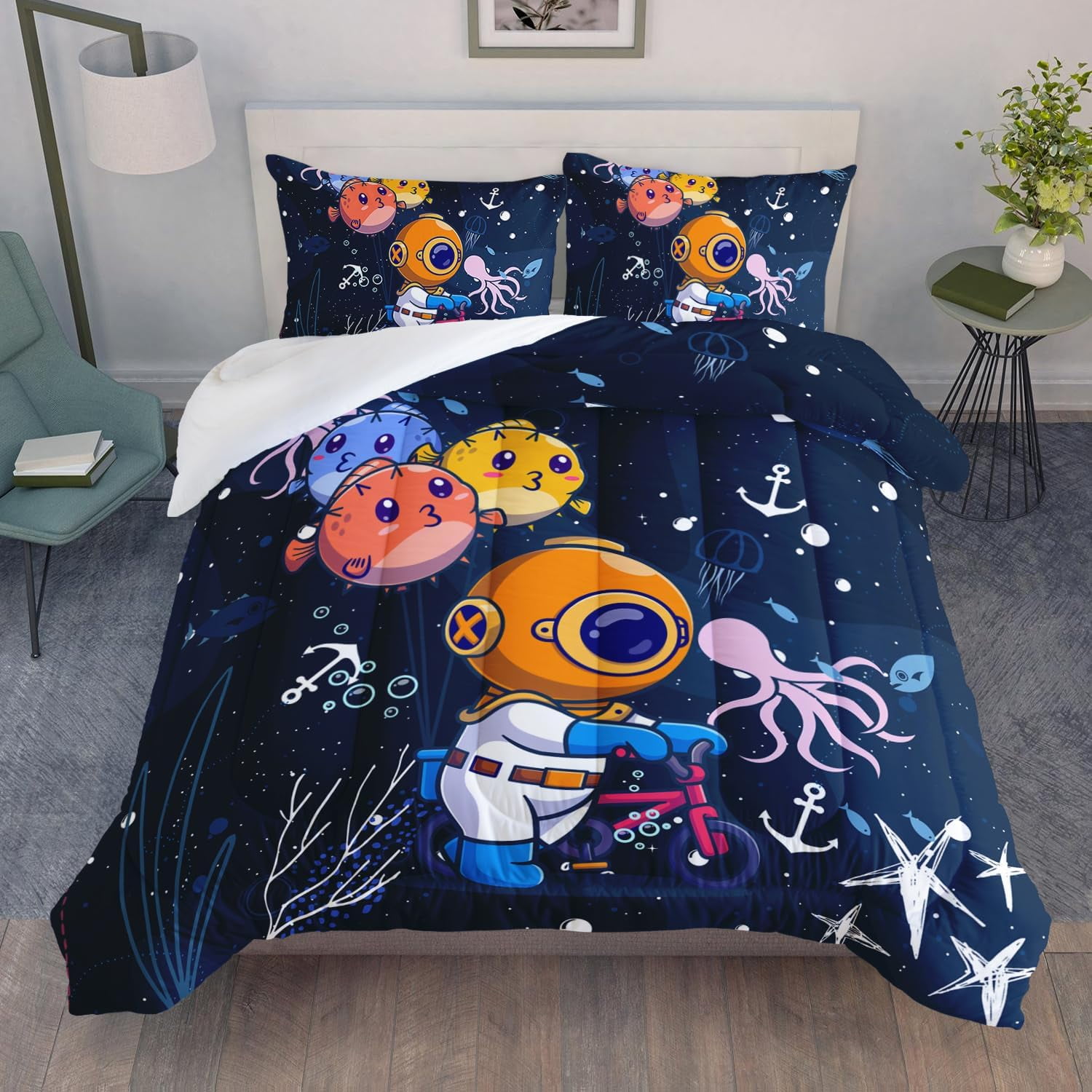 Cute Astronaut Comforter Set Twin Size, Cartoon Astronaut Bedding Set ...