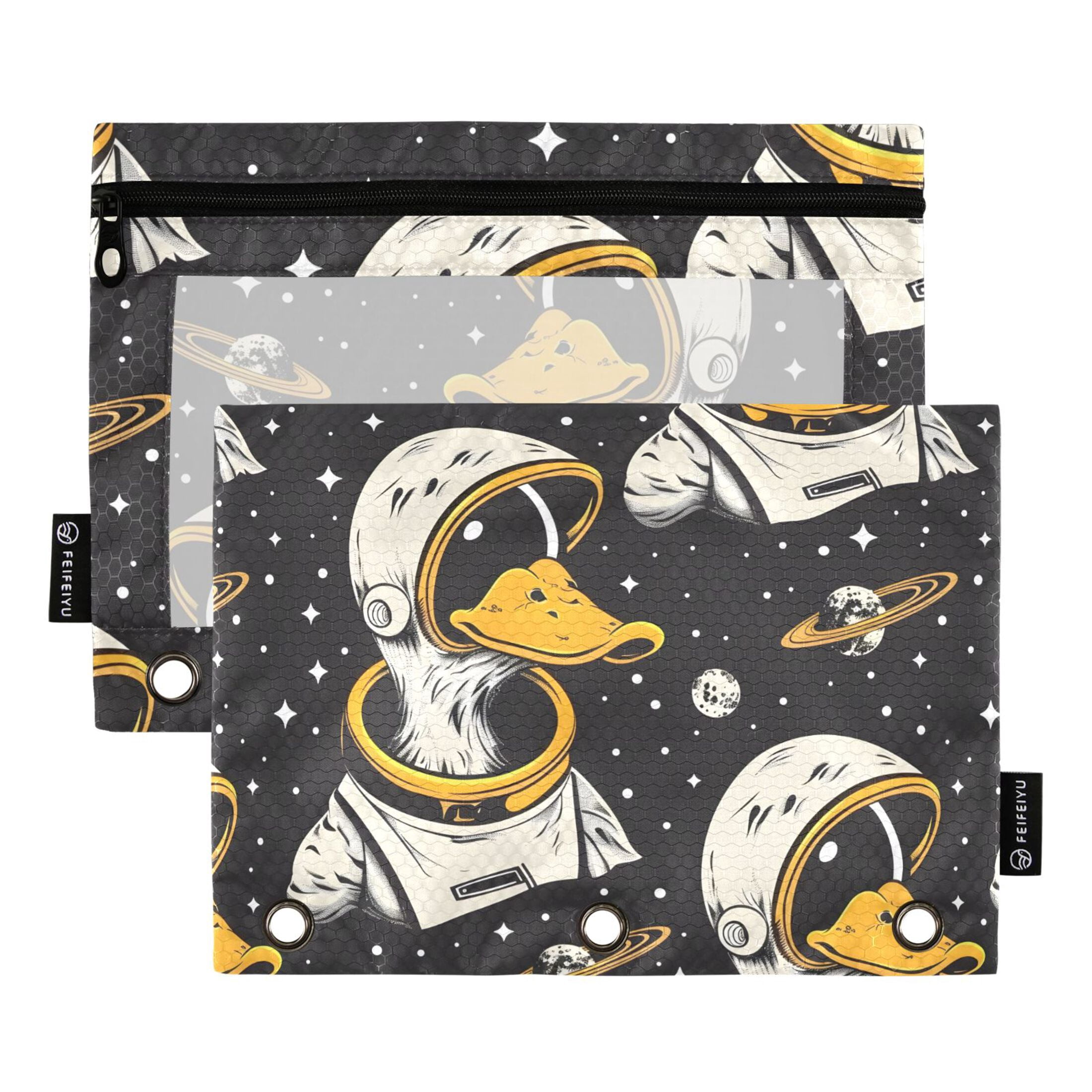 Cute Astronaut Duck 2 Pack Pencil Pouch for 3 Ring Binder Smooth Zipper ...