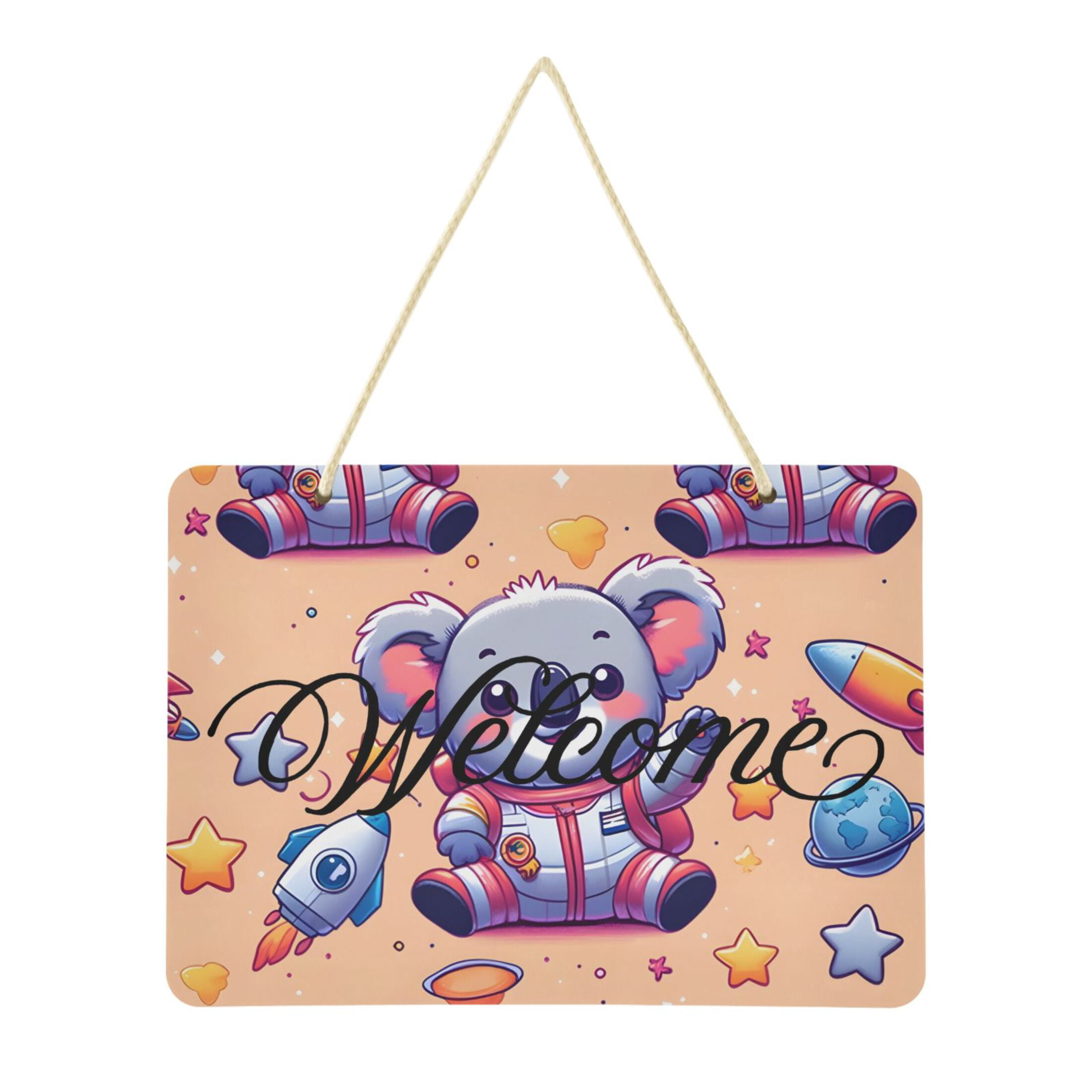 Cute Astronaut Koala Welcome Sign Front Door PVC 14x10 inch Hanger ...