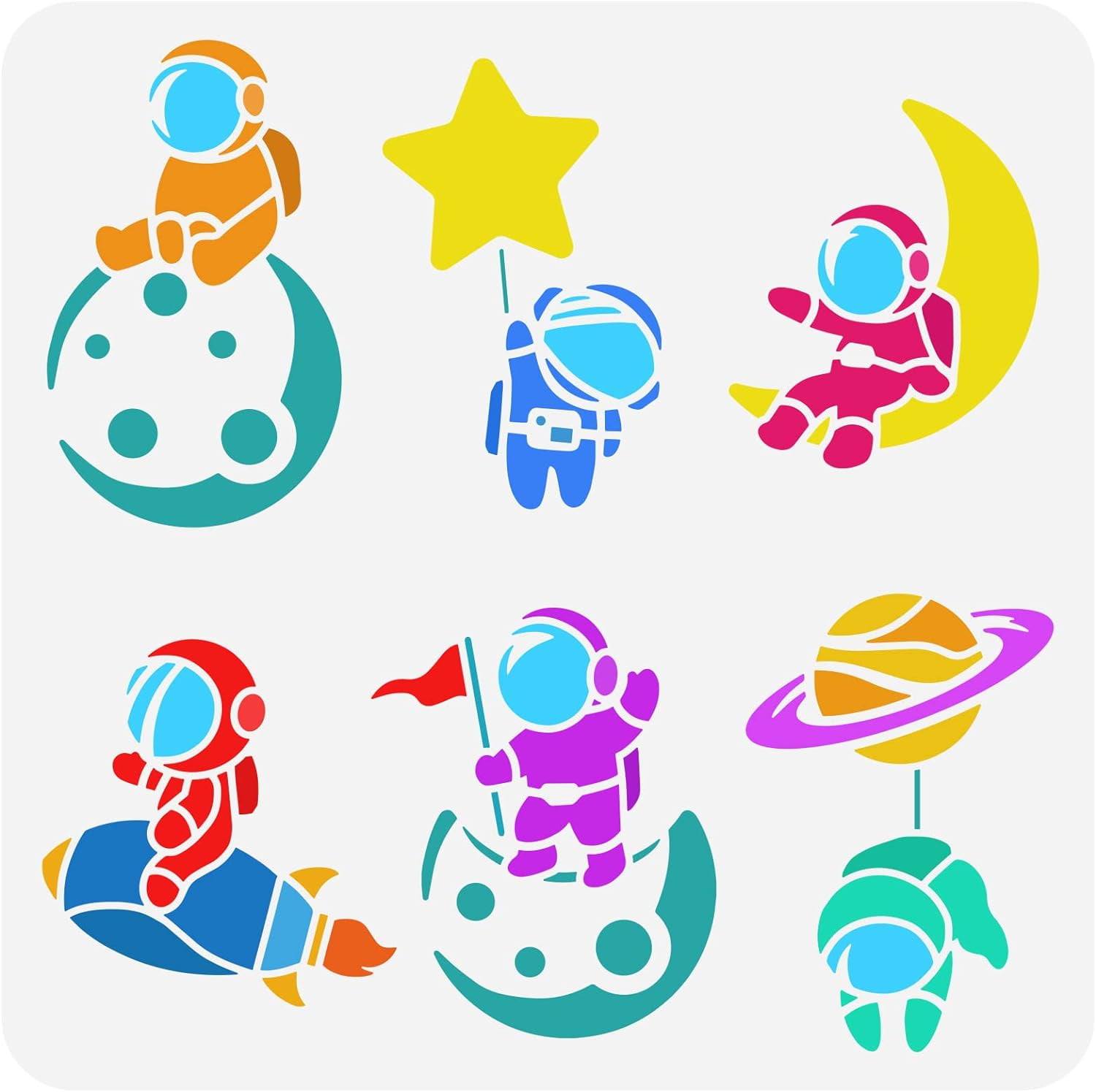 Cute Astronaut Painting Stencil 11.8x11.8inch 6 Styles Spaceman on The ...