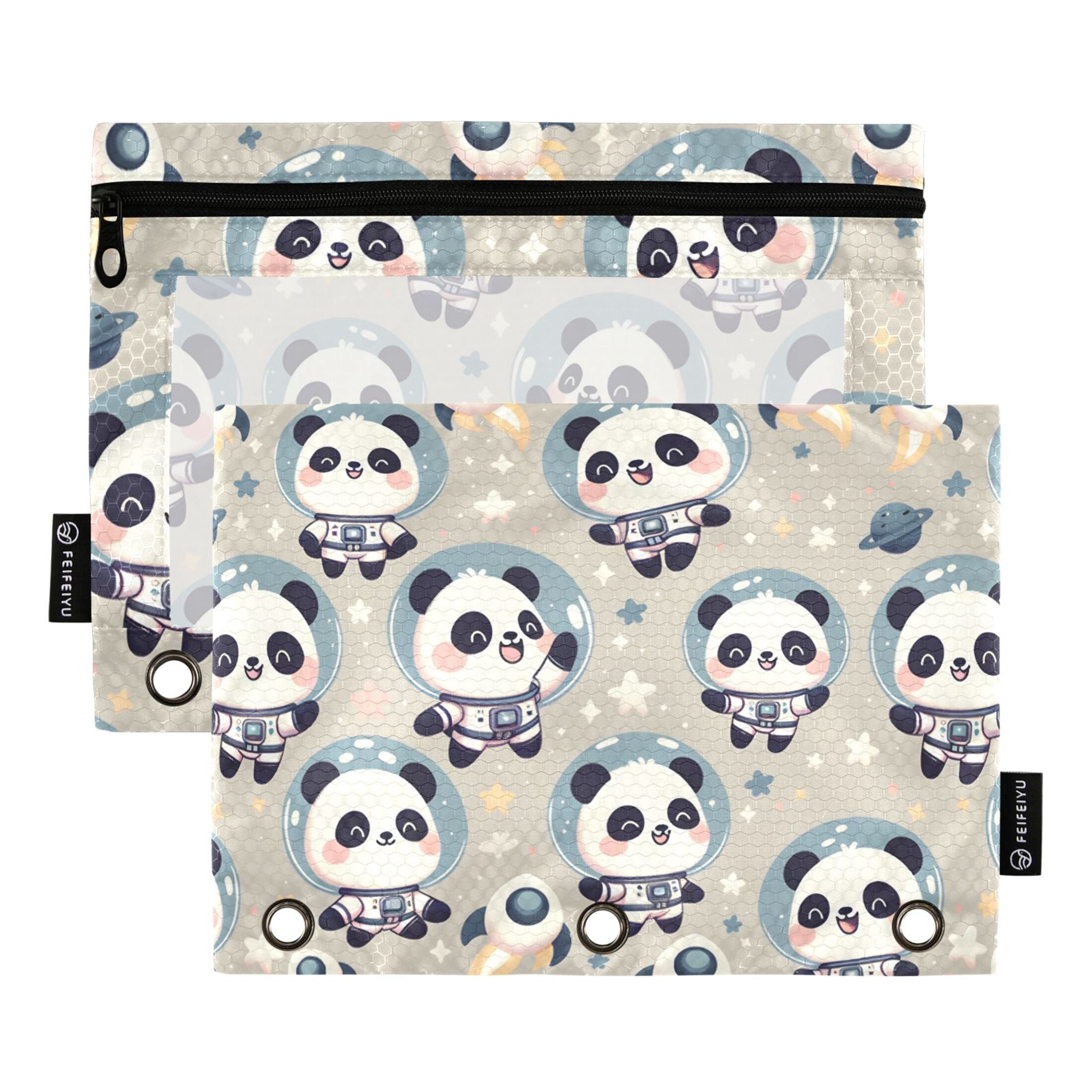 Cute Astronaut Panda 2 Pack Pencil Pouch for 3 Ring Binder Smooth ...
