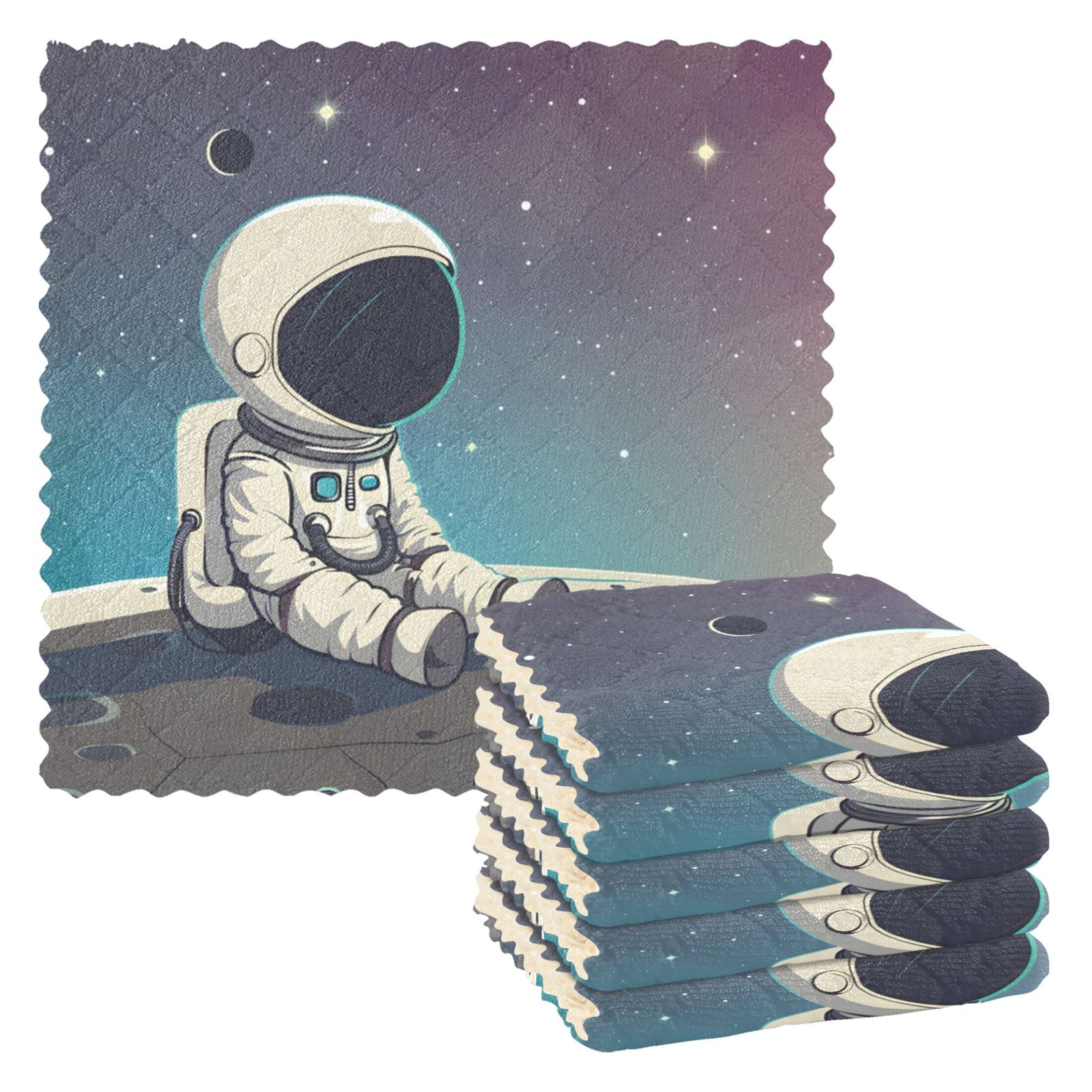 Cute Astronaut Sit on Planet Dish Cloths Dish Towels Cleaning Cloths ...