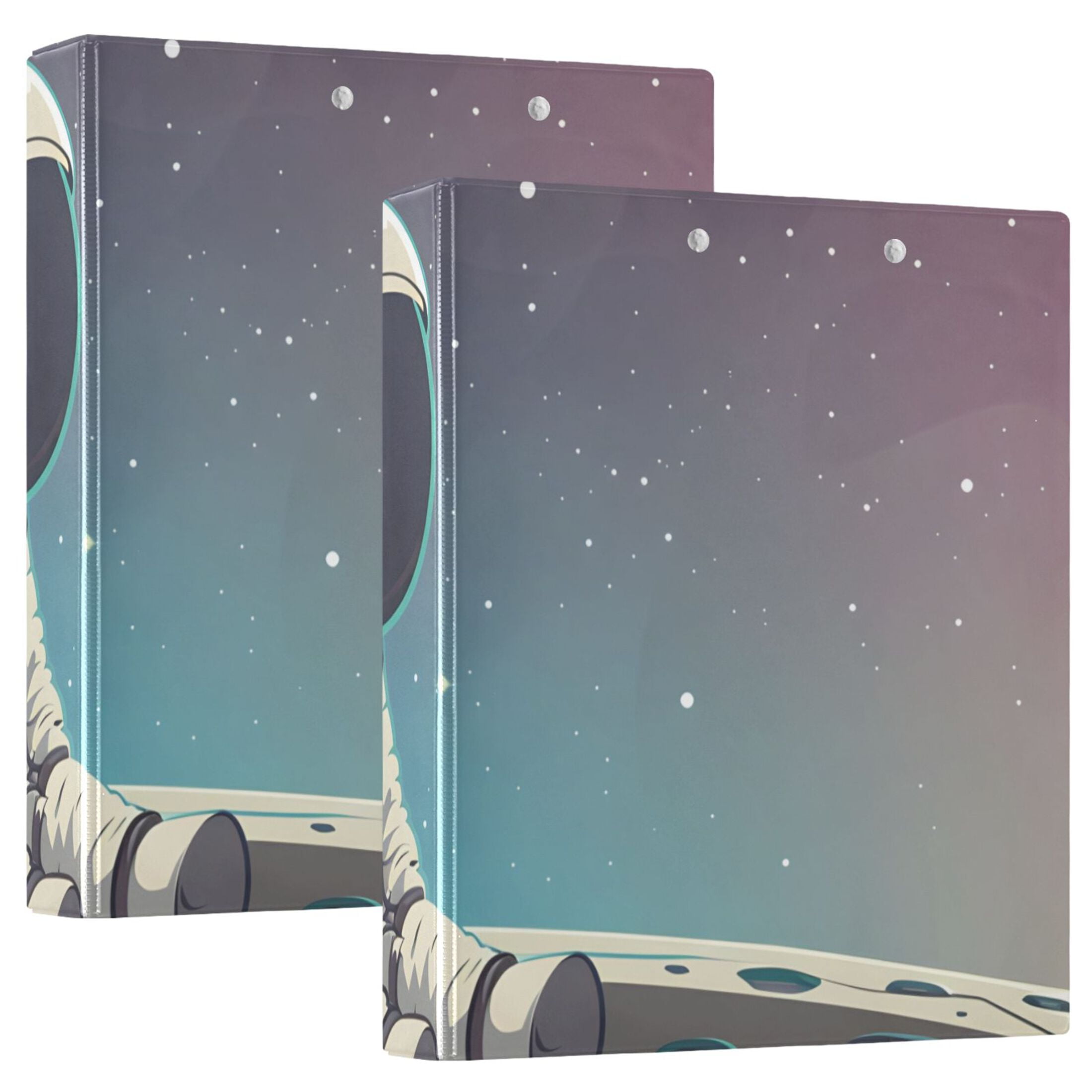 Cute Astronaut Sit on Planet Round Ring Binder 3 Rings 1.5" Capacity ...