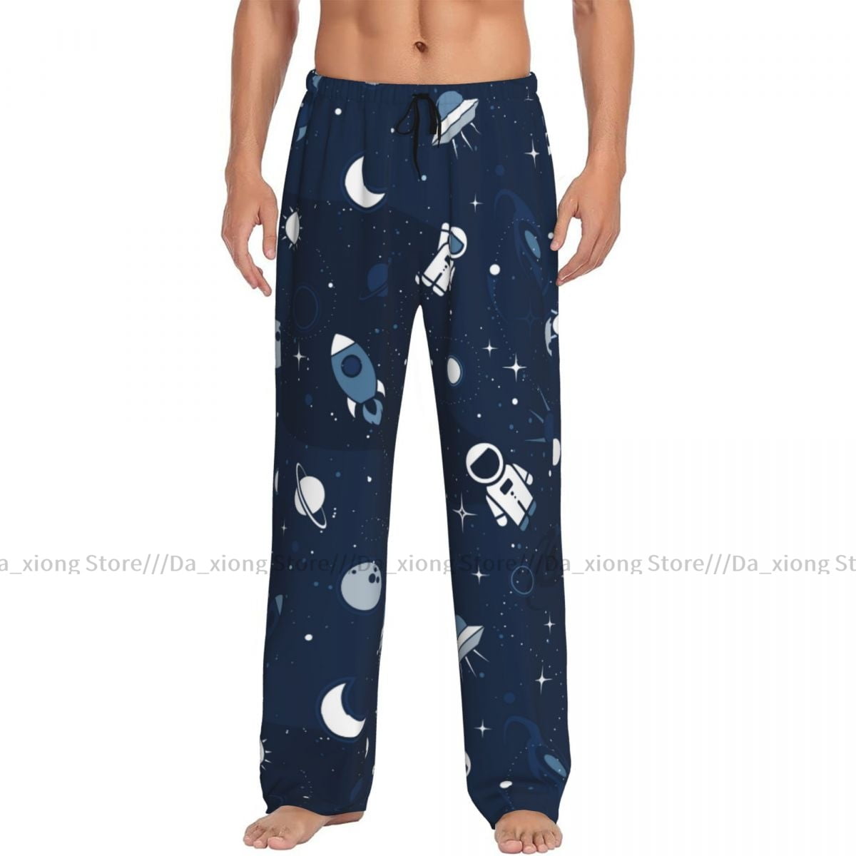 Cute Astronaut Spaceship Rocket Moon Black Hole Stars Mens Pajamas ...