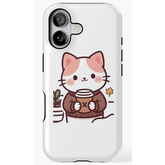Cute Autumn Cat Coffee Sticker Fall Kitten Caffeine Art Phone Case for ...