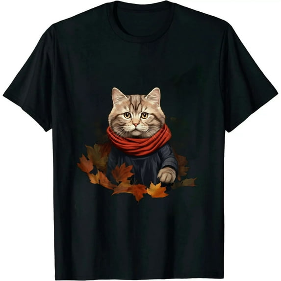 Cute Autumn Cat Fall Leaves For Women Men T-Shirt - Walmart.com