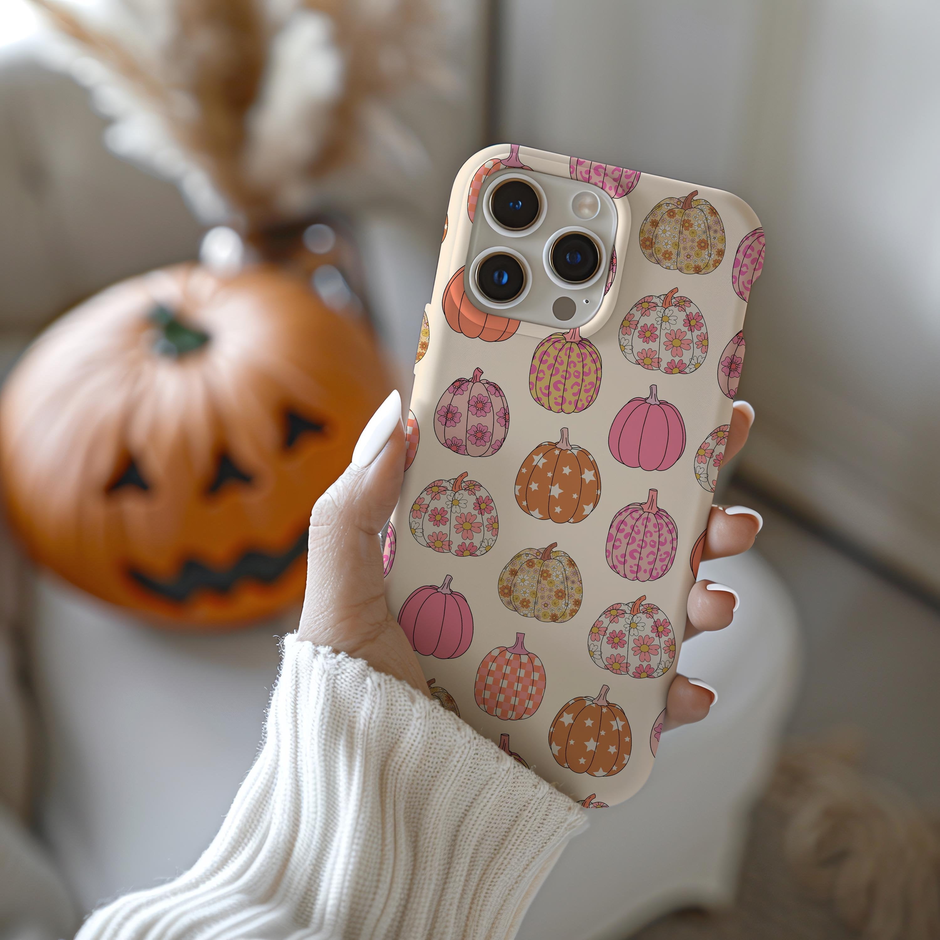 Cute Autumn Pumpkins Girly Fall Phone Case with iPhone 17 to 11 Pro Max ...