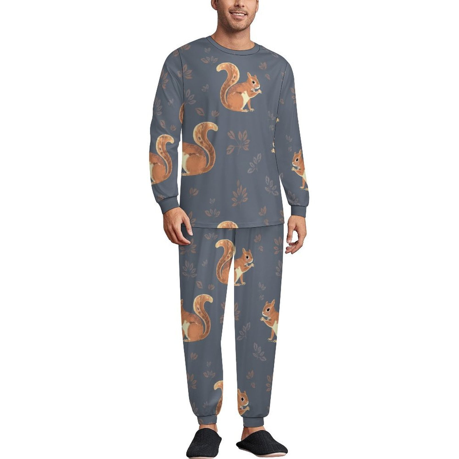 Cute Autumn Squirrels Pajamas Men Long Sleeves Pajama Sets 2 Pieces ...