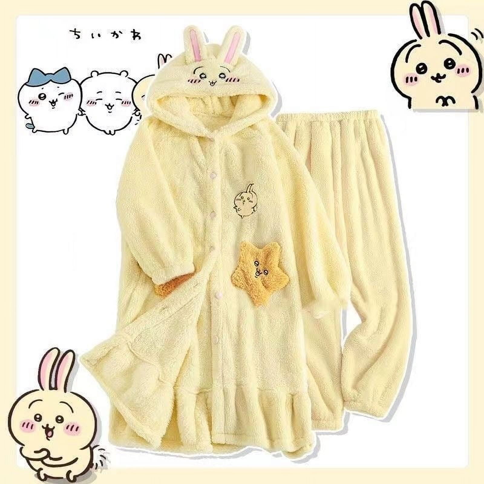 Cute Autumn Winter Women Usagi Plush Pajamas Set Chiikawa Thickened ...