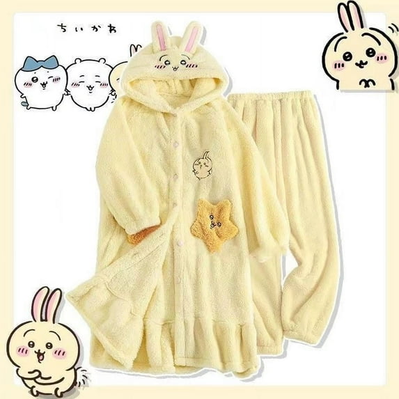 Cute Autumn Winter Women Usagi Plush Pajamas Set Chiikawa Thickened ...