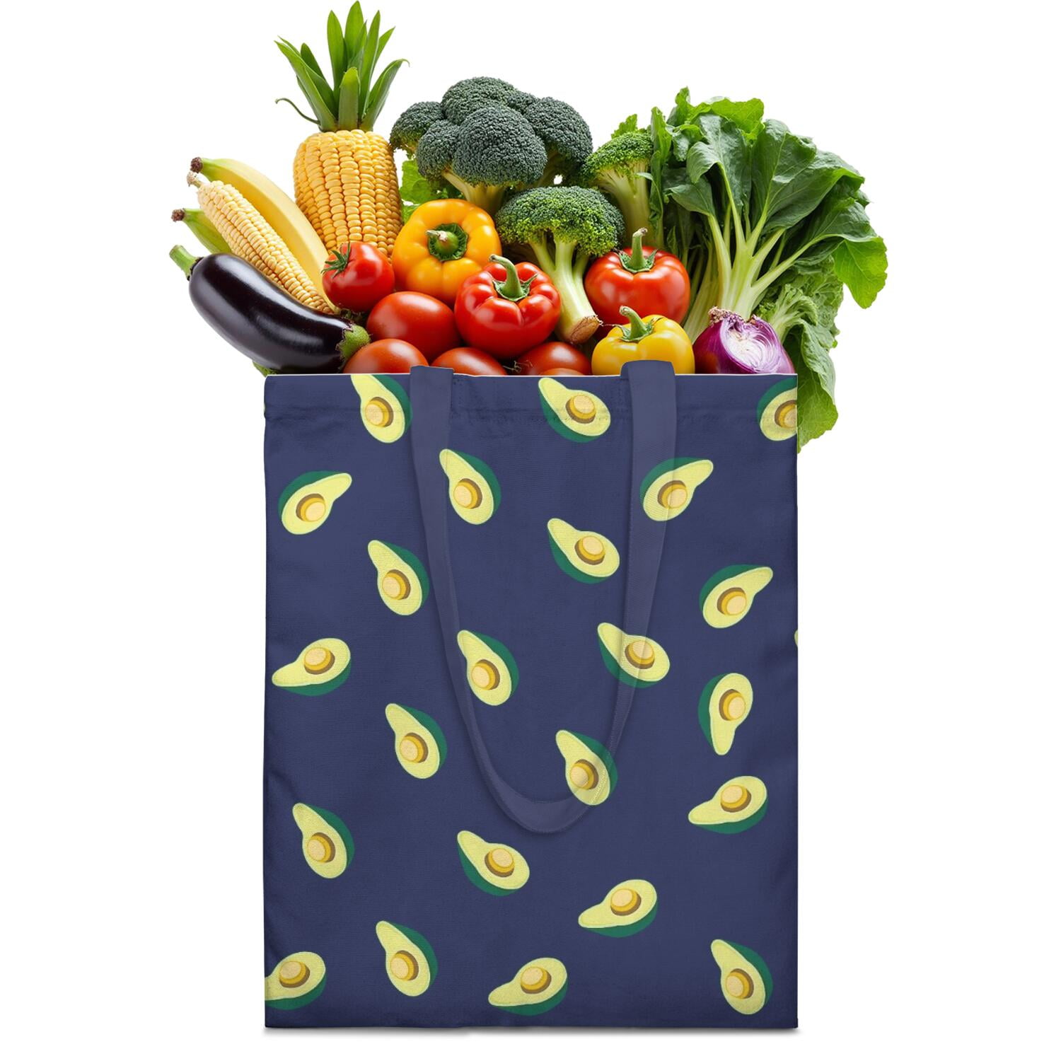 Cute Avocado Canvas Tote Bag – Reusable Grocery Bag with Kawaii Fruit ...