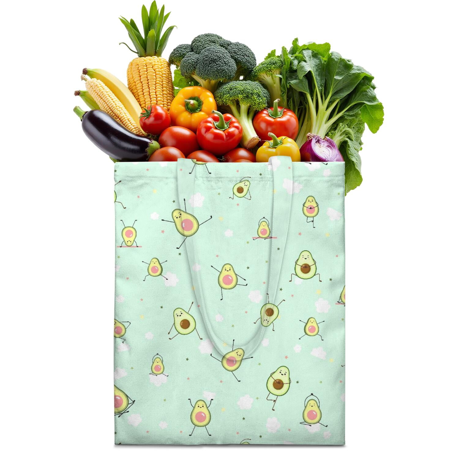Cute Avocado Canvas Tote Bag – Reusable Grocery Bag with Kawaii Fruit ...