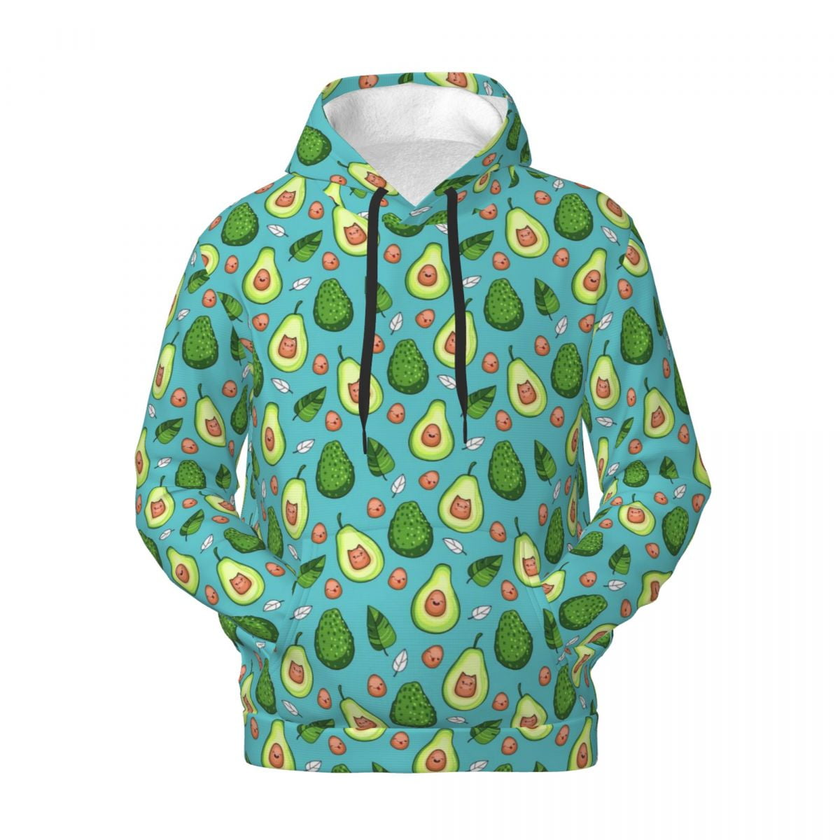 Cute Avocado Casual Hoodies Couple Green Leaves Print Kawaii Pullover ...