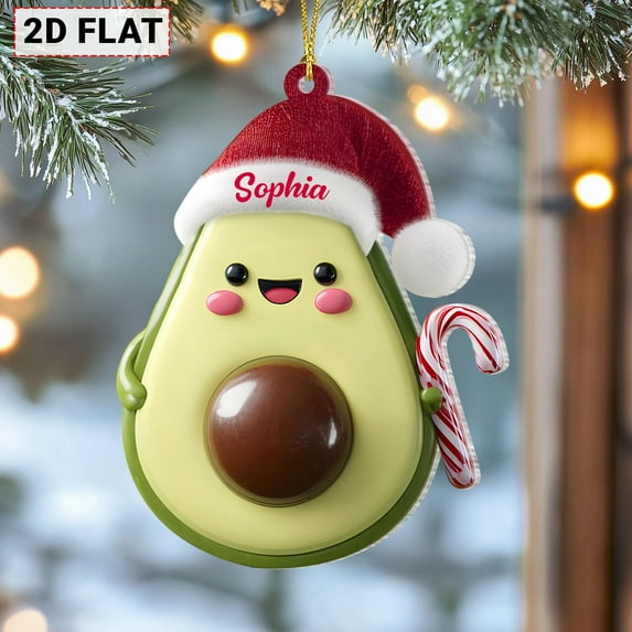 Cute Avocado Christmas Ornament 2025, Custom Avocado 2D Flat Xmas Decor ...