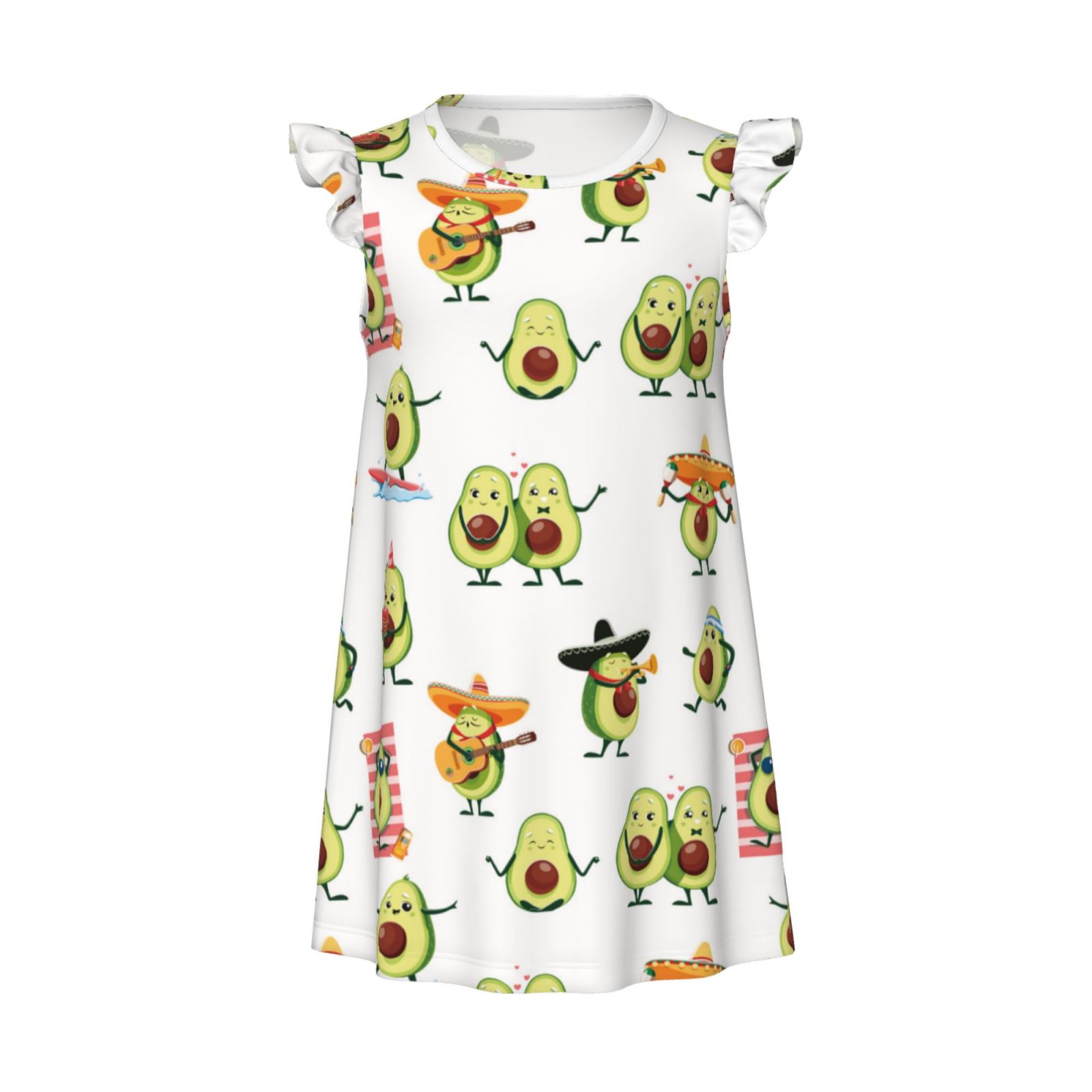 Cute Avocado Guitar Cake Girls Nightgowns, Short Sleeves Dress Girls ...