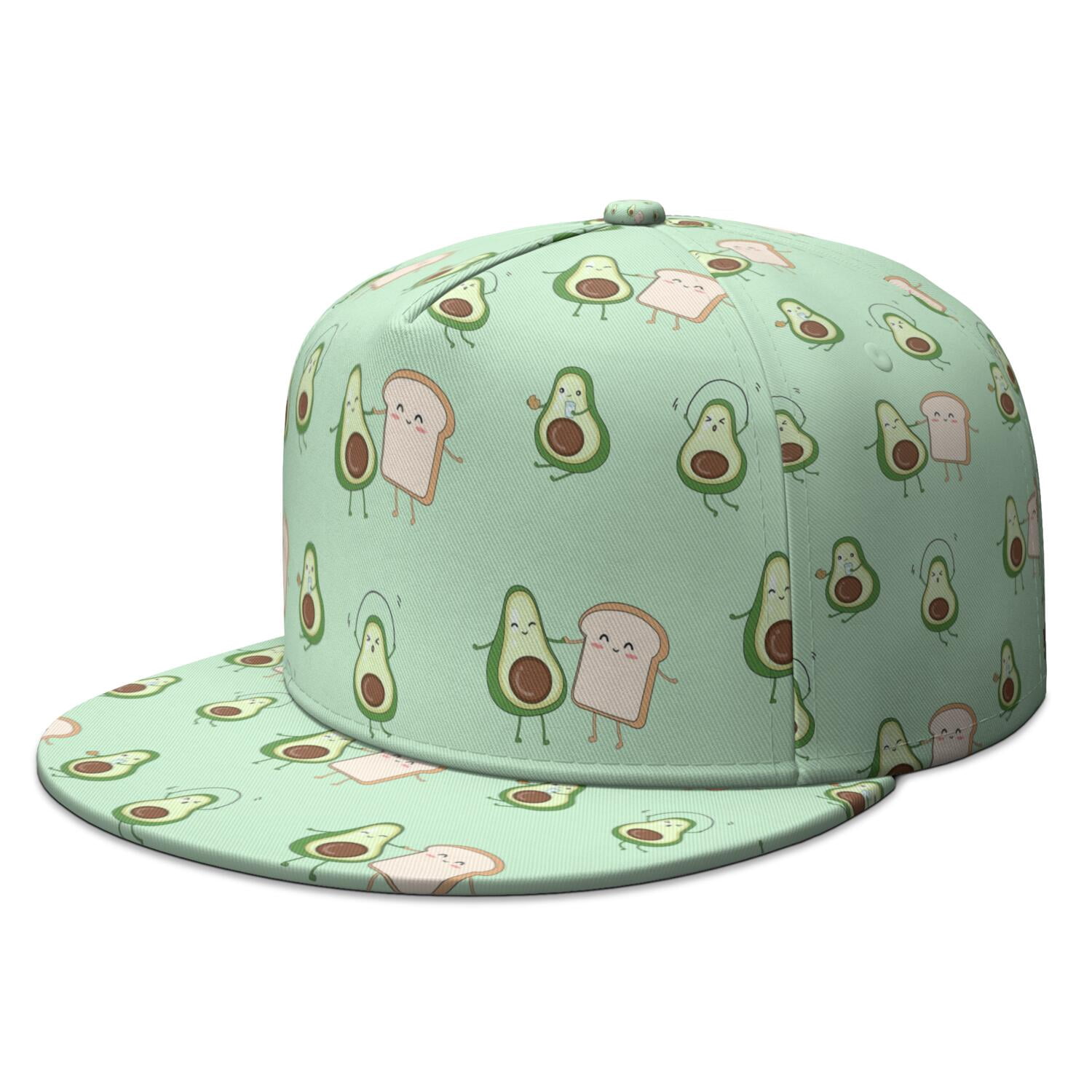 Cute Avocado Pattern Flat Bill Cap - Unisex Hip Hop Baseball Hat with ...