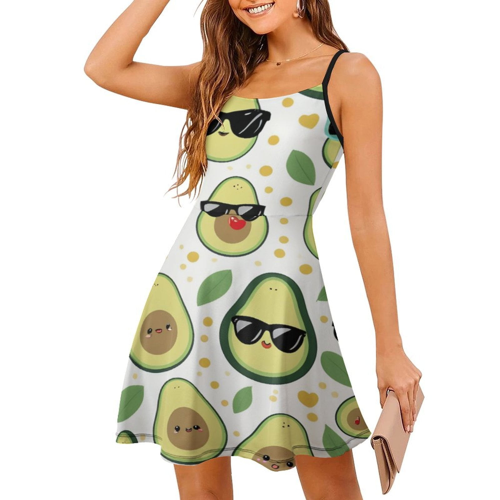 Cute Avocado Pattern Print Slip Dress Dresses For Woman Fairy Dress ...