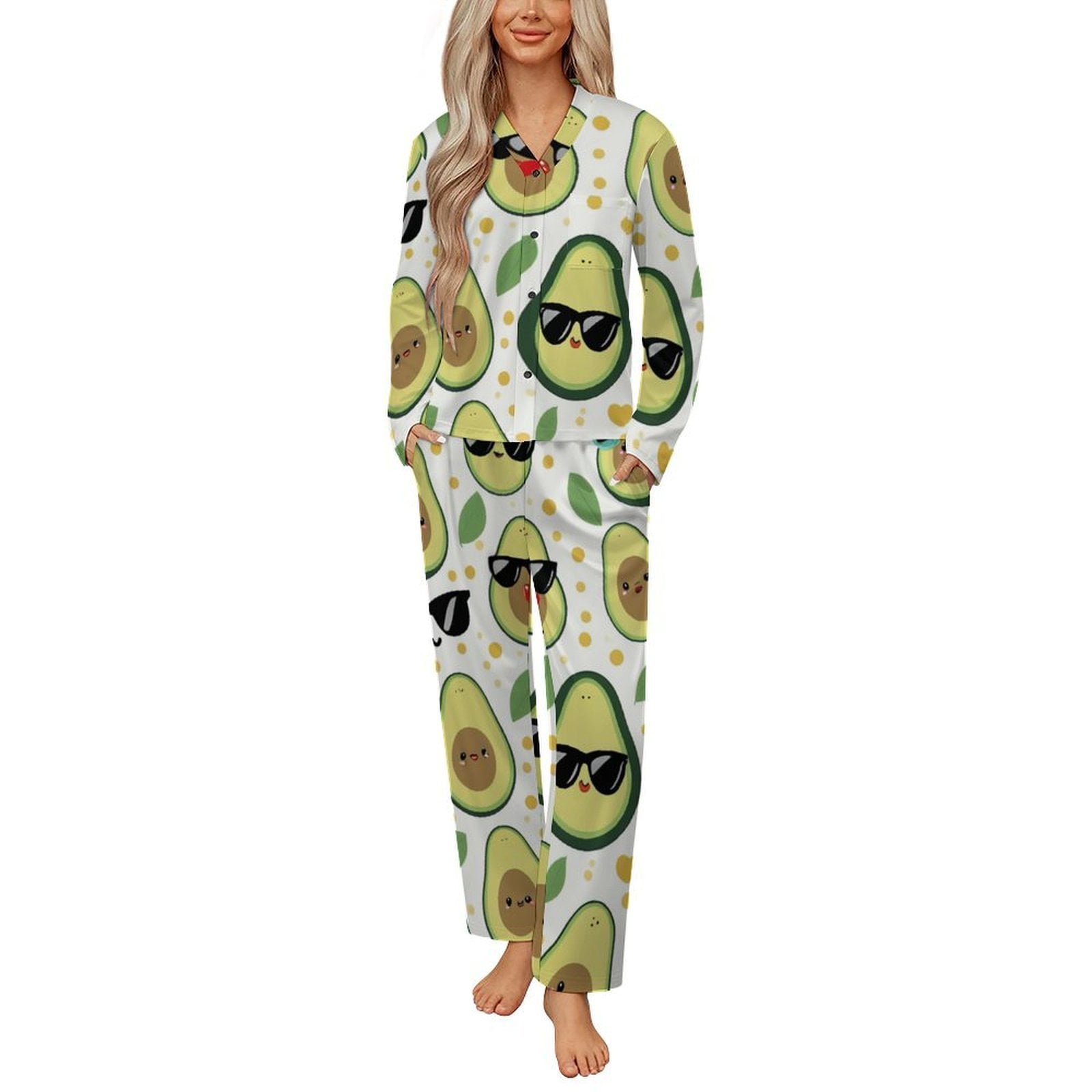 Cute Avocado Pattern Print Womens Pyjamas Set Button Up Pyjamas Womens ...