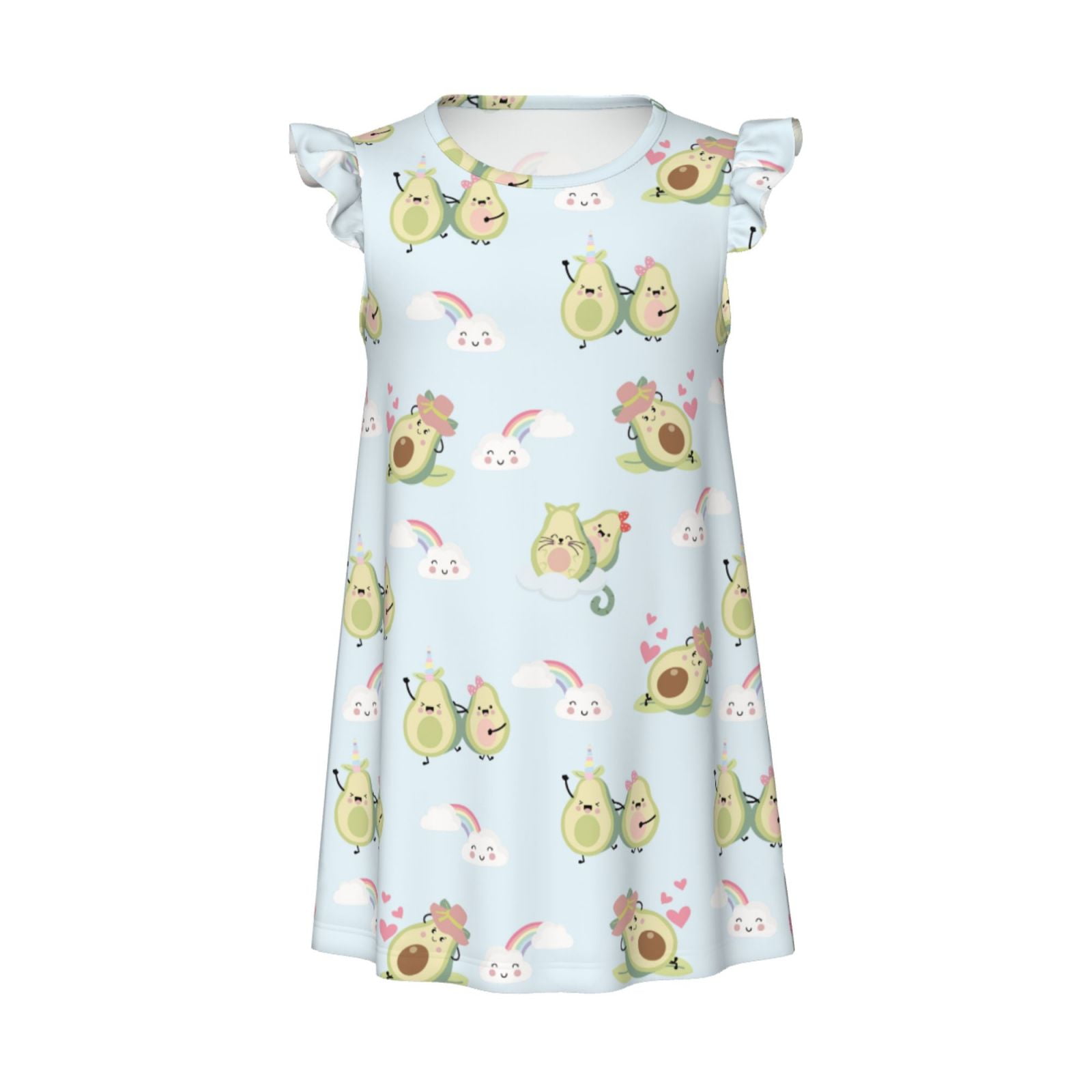 Cute Avocado Rainbow Girls Nightgowns, Pajamas for Girls, Soft Flutter ...