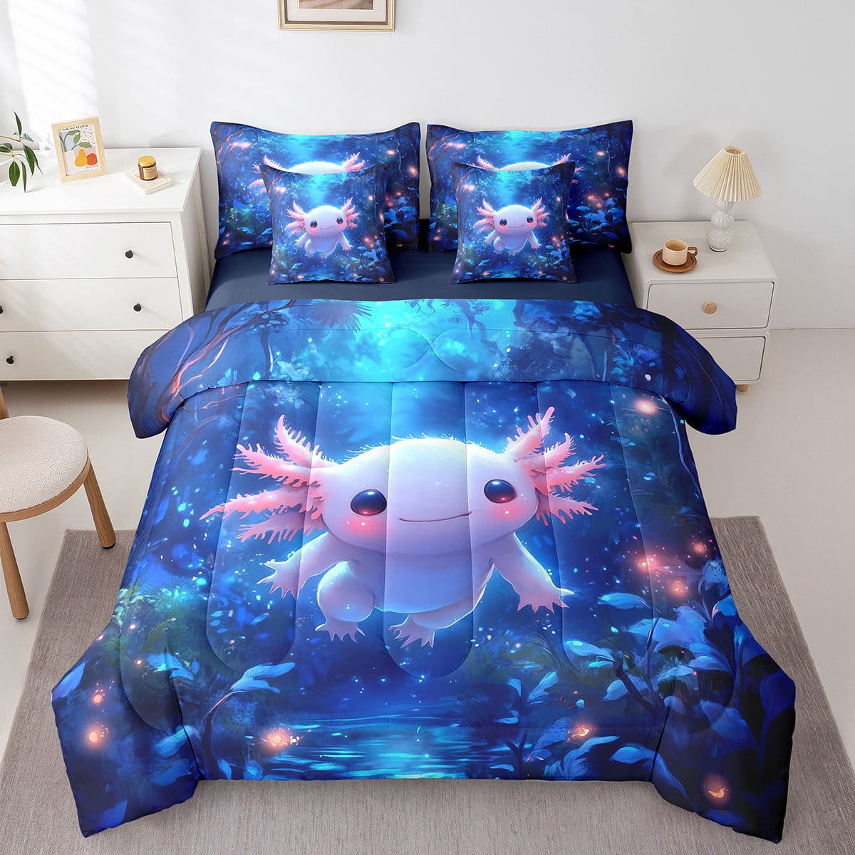Cute Axolotl 7-Piece Bedding Set Dreamy Animal Cartoon Salamander Bed ...
