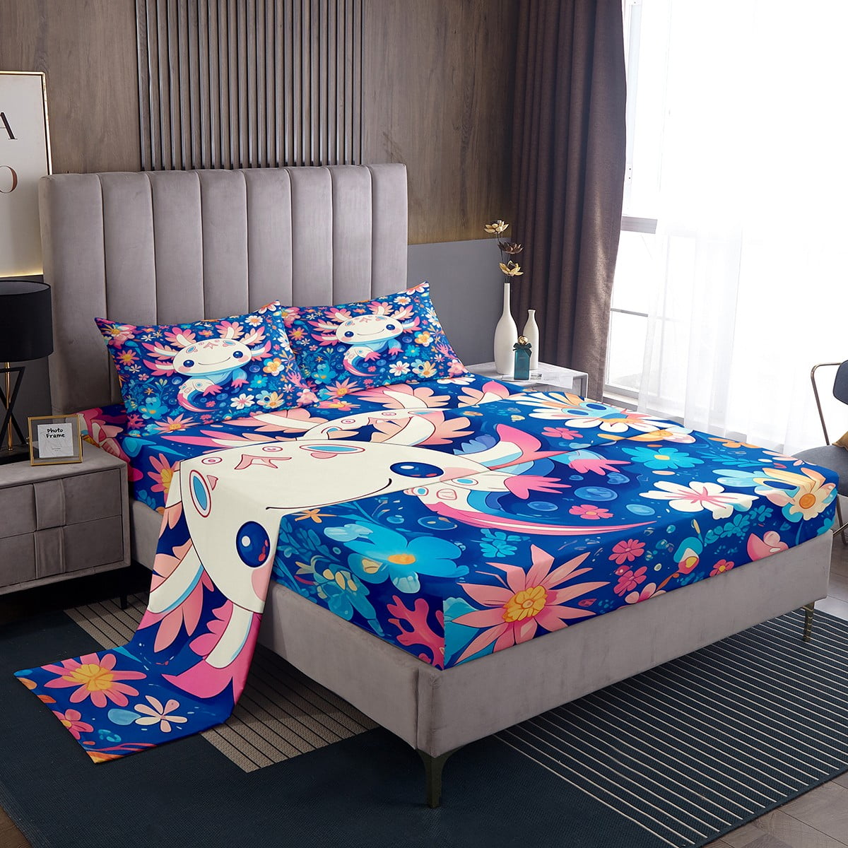 Cute Axolotl Bed Sheets Twin Size Animal Theme Sheets Fantasy Blue ...