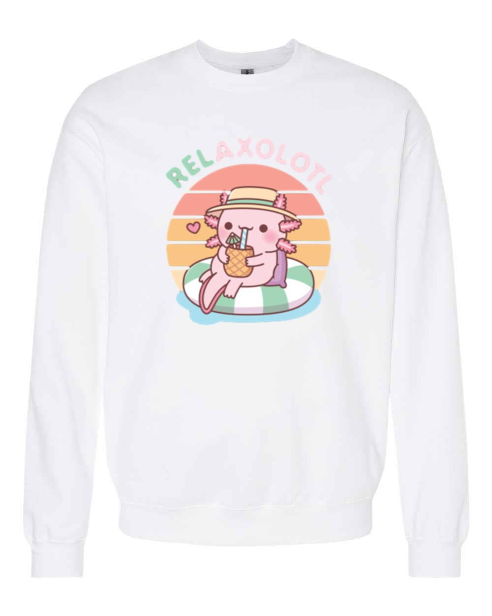 Cute Axolotl Chill On Pool Float Relaxolotl Funny Unisex Sweatshirt up ...