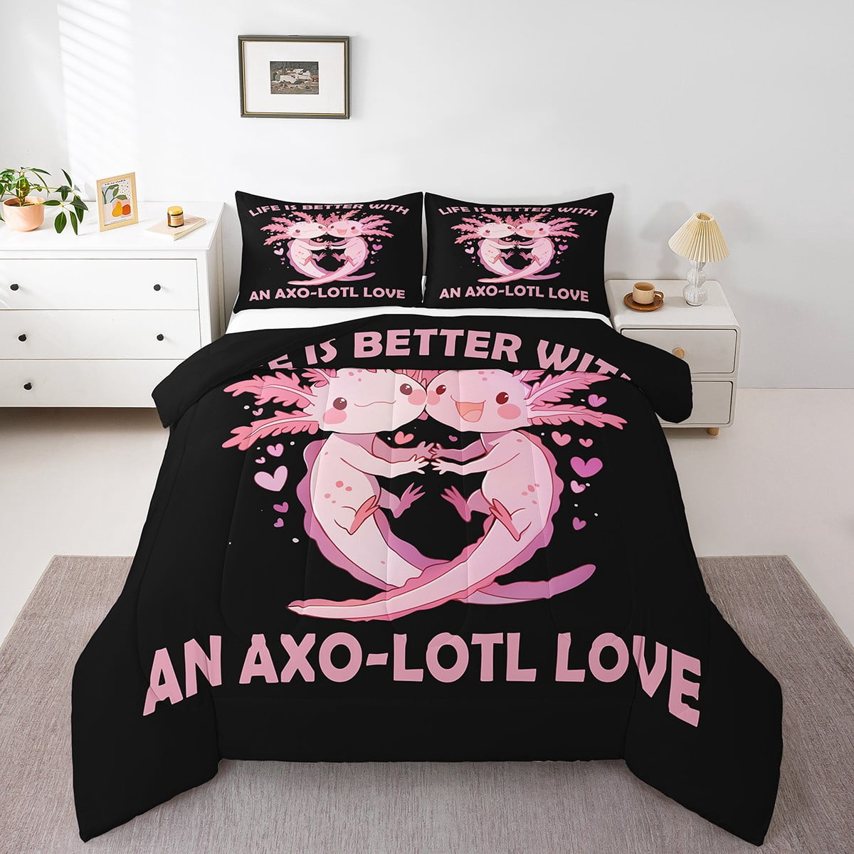 Cute Axolotl Comforter Set Full Kawaii Axolotl Bedding Set Cartoon ...