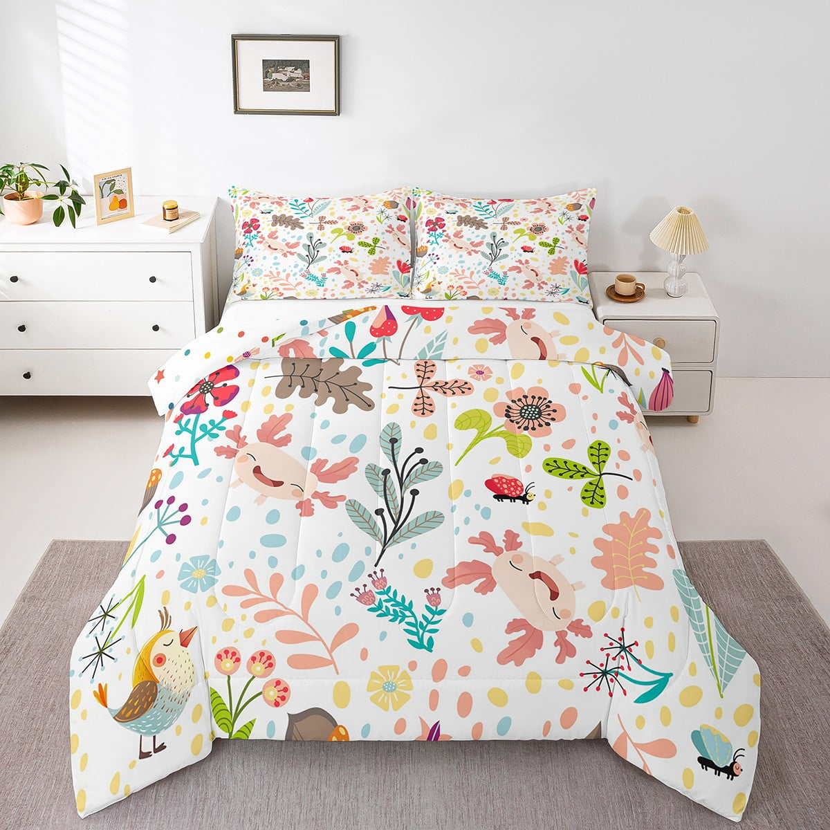 Cute Axolotl Comforter Set Kawaii Axolotl Bedding Set Room Decor ...