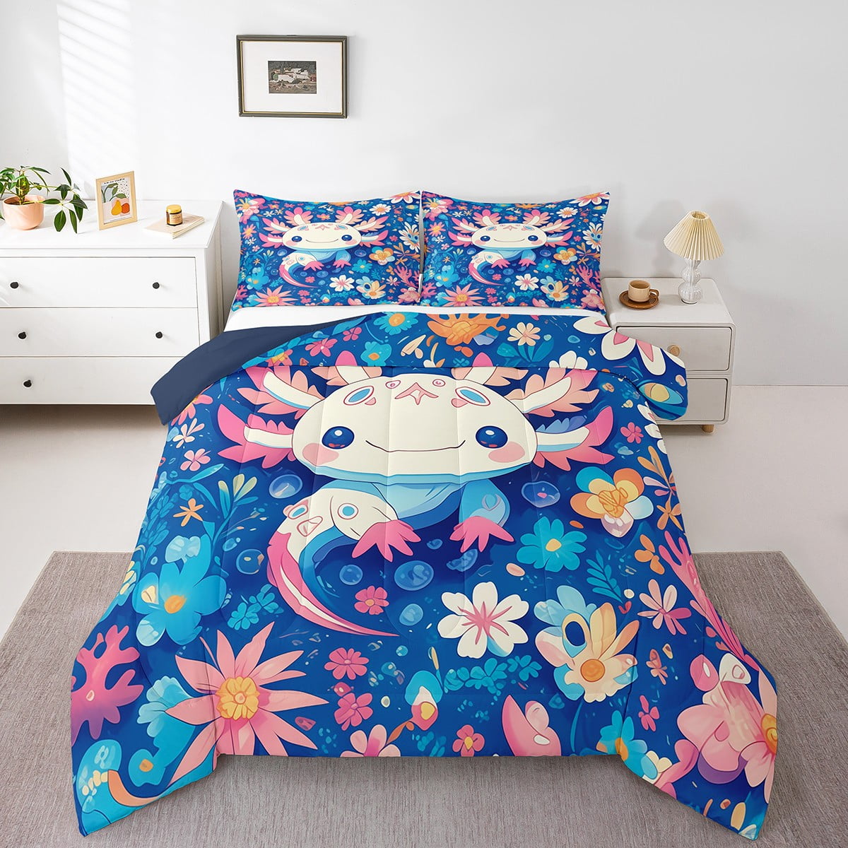 Cute Axolotl Comforter Set Twin Size Animal Theme Bedding Sets Fantasy ...