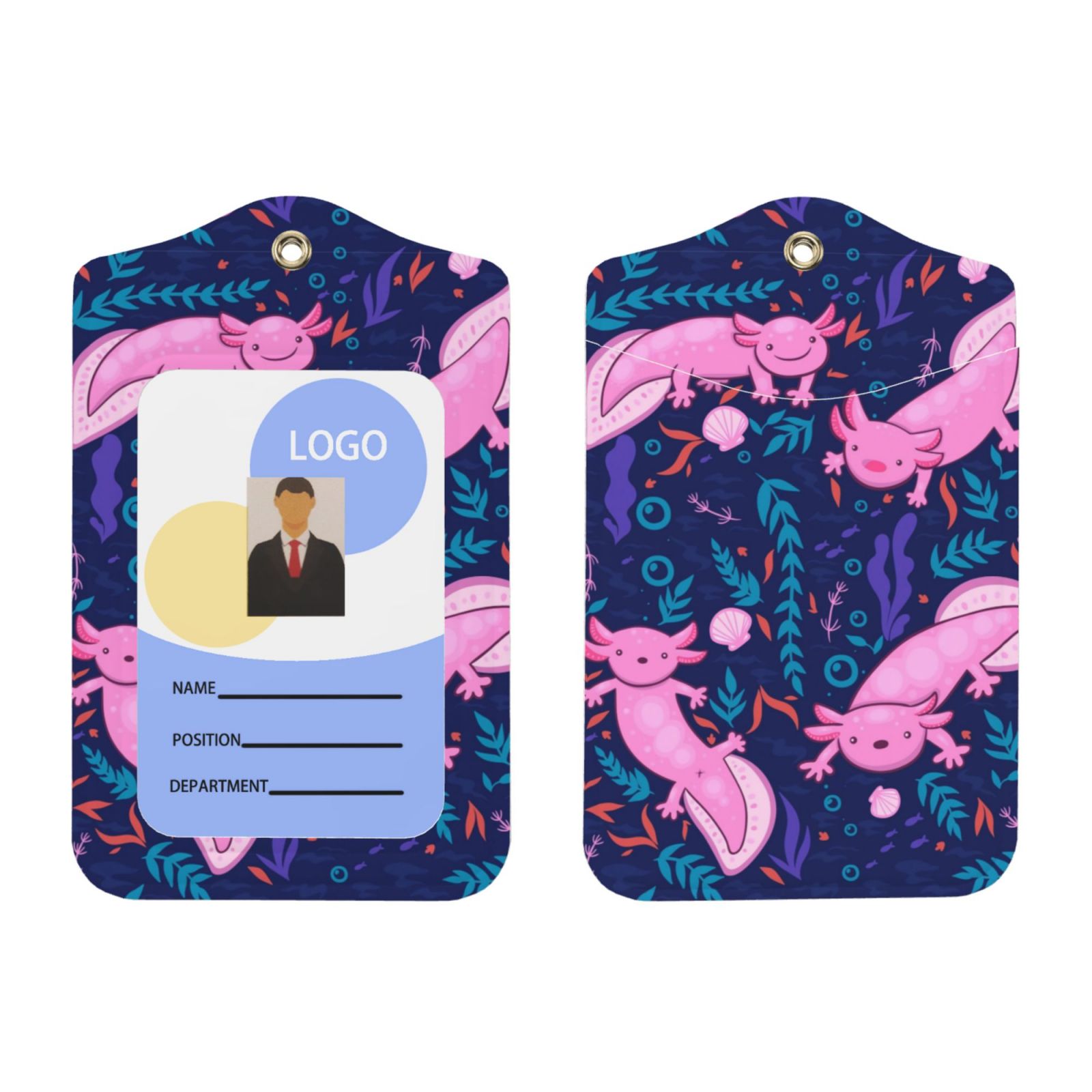Cute Axolotl Kawaii Pattern Id Card Badge Leather Holder Case Protector ...