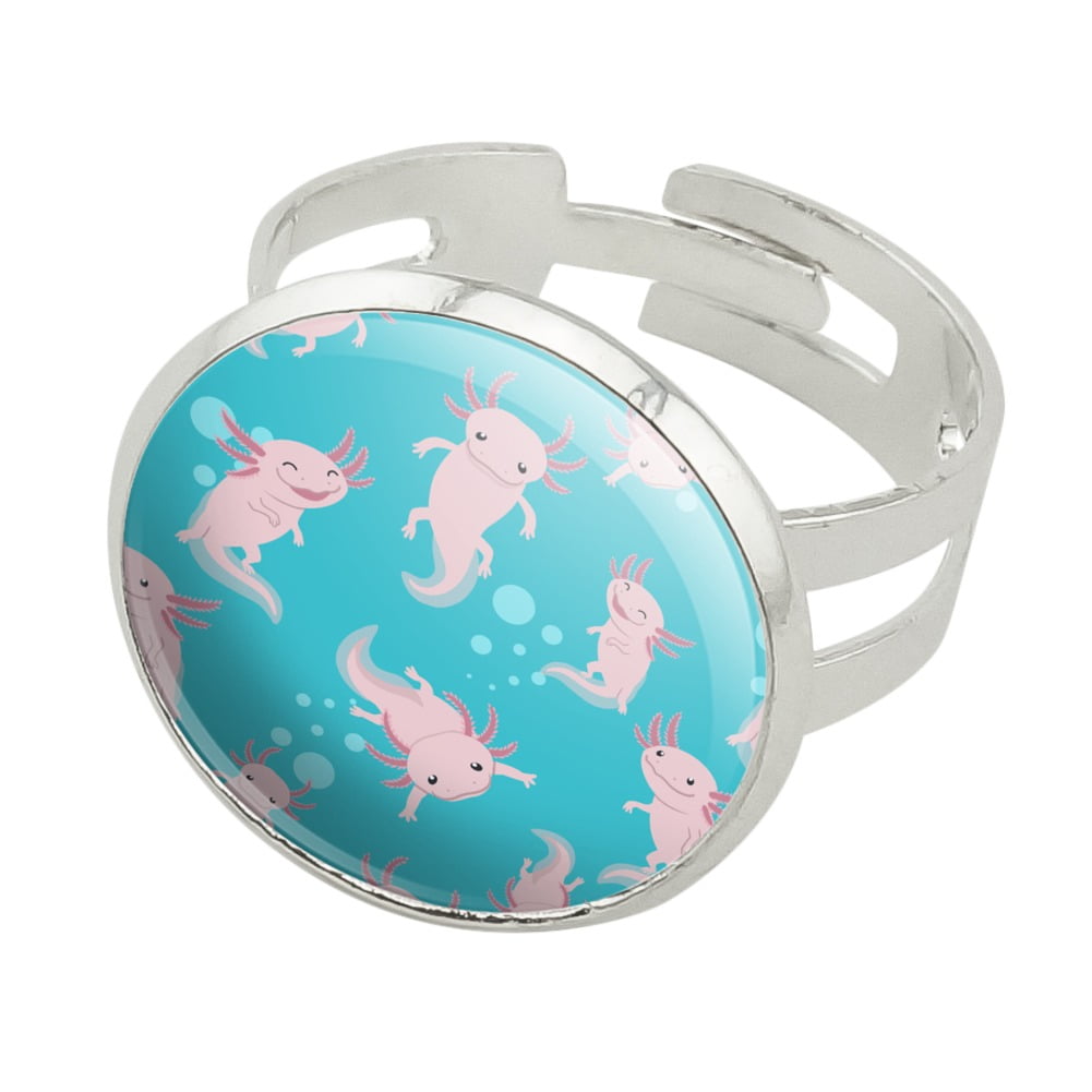 Cute Axolotl Mexican Walking Fish Silver Plated Adjustable Novelty Ring ...