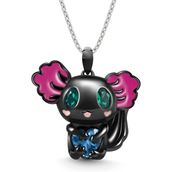 Cute Axolotl Pendant Necklace - Blue, Pink, Red Crystal - Kawaii ...