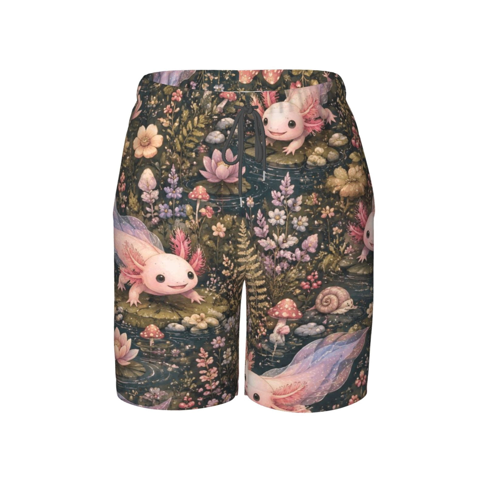 Cute Axolotl Pond Beach Pants Lightweight Teen Shorts with Mesh Lining ...