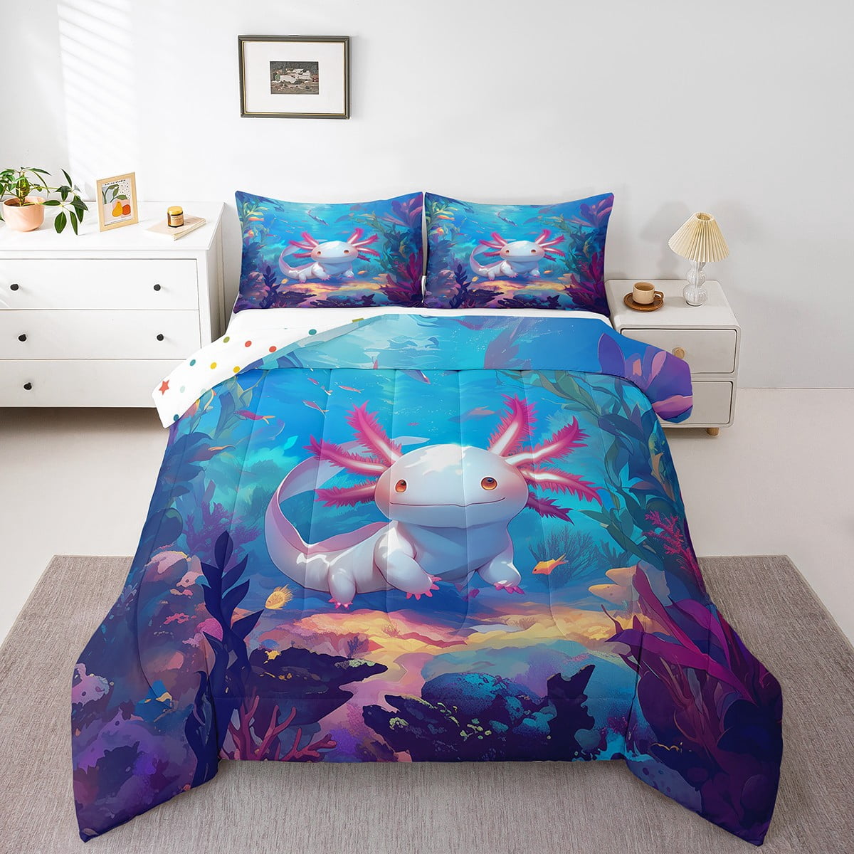 Cute Axolotl Toddler Bedding Set Bedroom,Cartoon Salamander Down ...