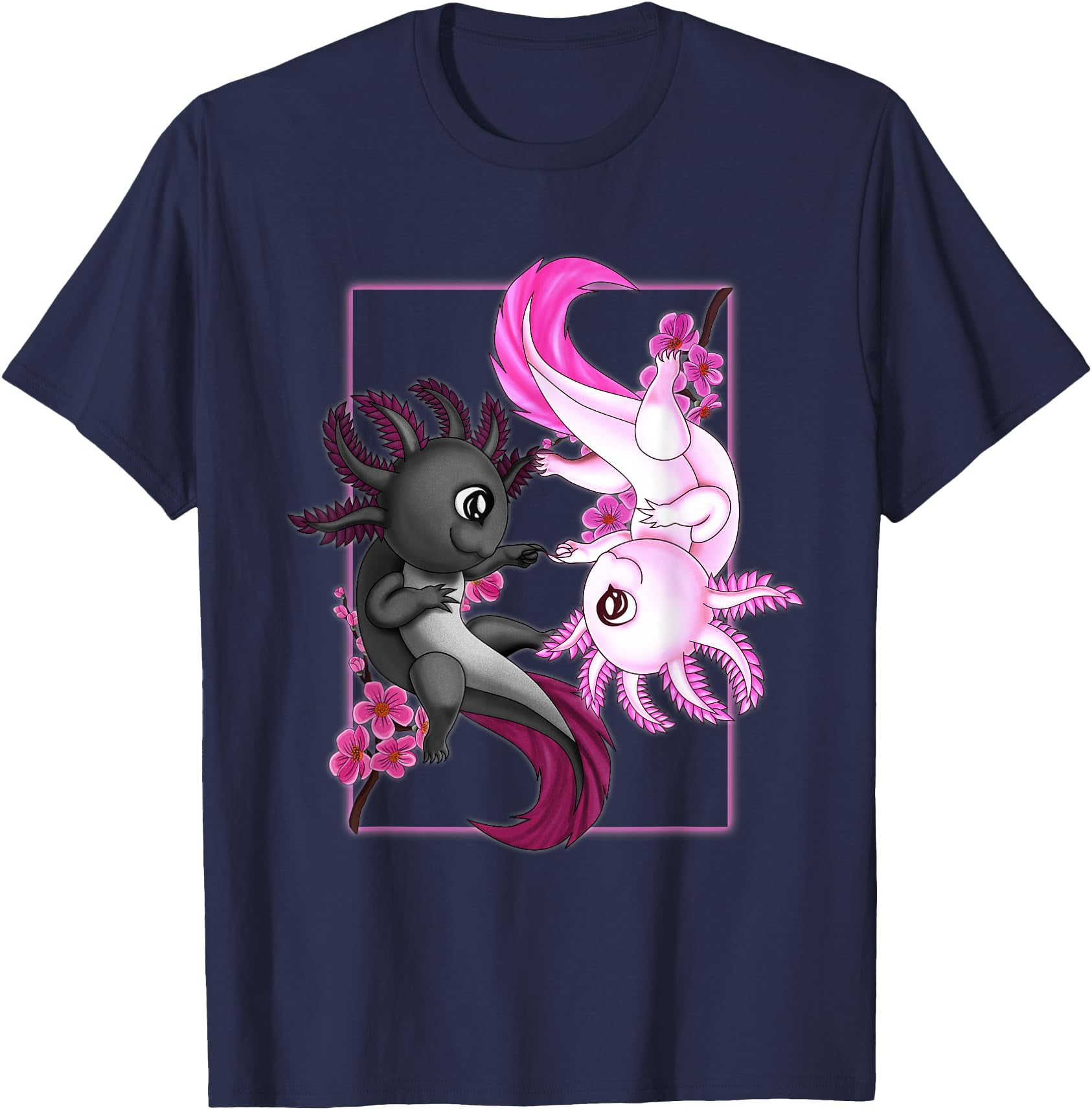 Cute Axolotl Yin Yang Pets Cherry Blossom Art Softstyle Unisex T-Shirt ...