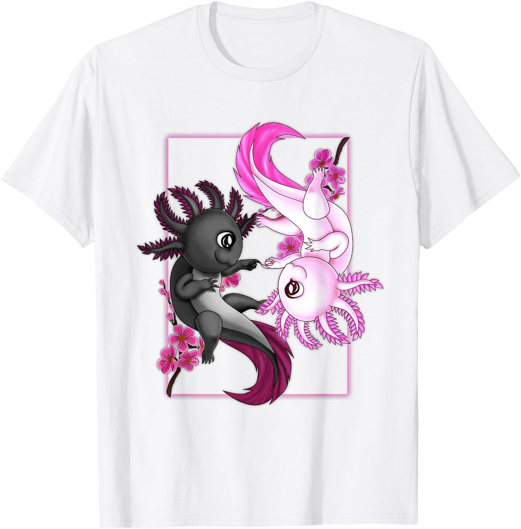 Cute Axolotl Yin Yang Pets Cherry Blossom Art Softstyle Unisex T-Shirt ...