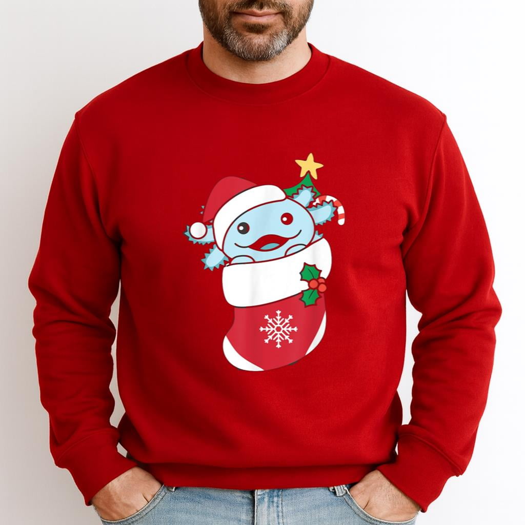 Cute Axolotl with St. Nick Hat, Adorable Christmas Animal Graphic G2227 Unisex Sweatshirt, Up to ...