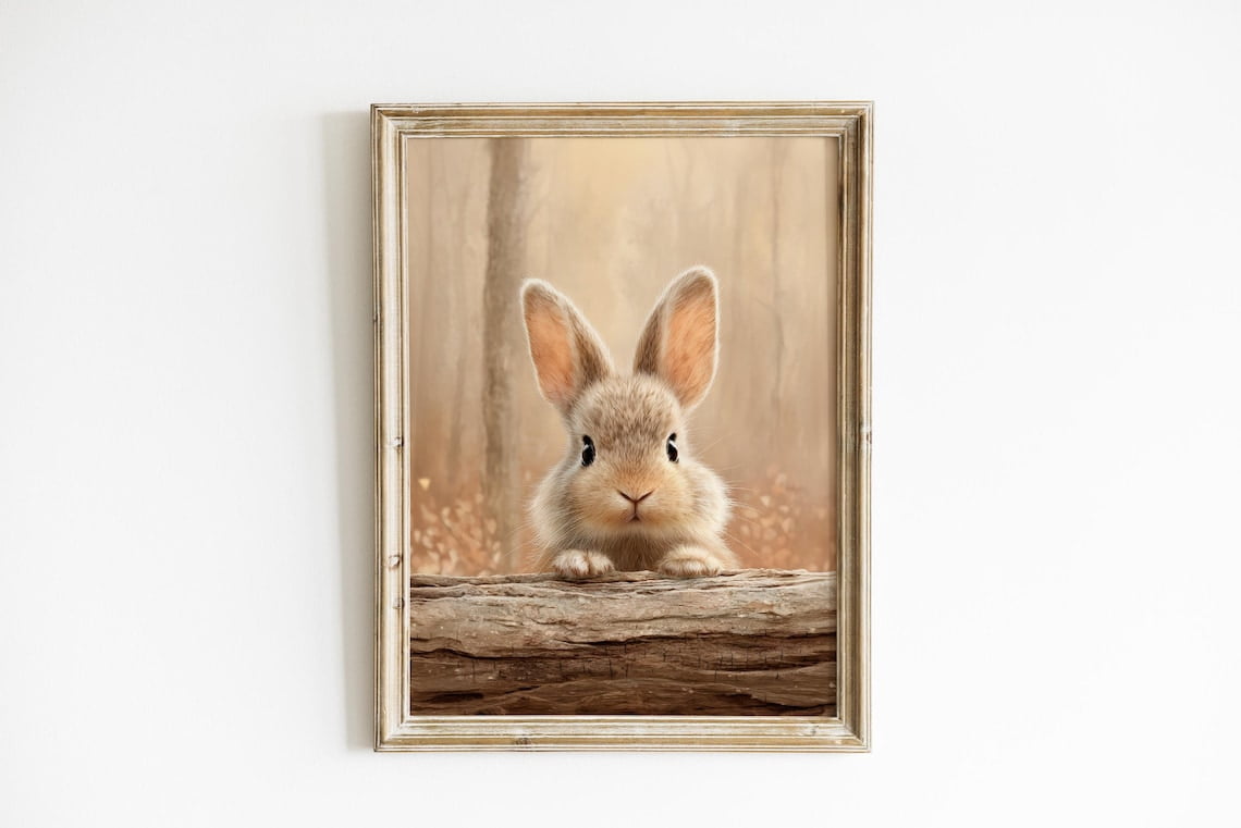 Cute Baby Bunny Wall Art Print Woodland Rabbit Nursery Decor ...