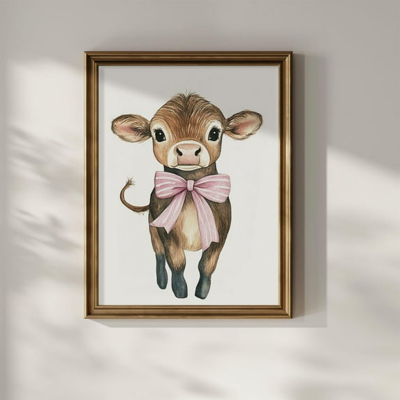 Cute Baby Cow Nursery Wall Art Printable Hand Drawn Painted Pink ...