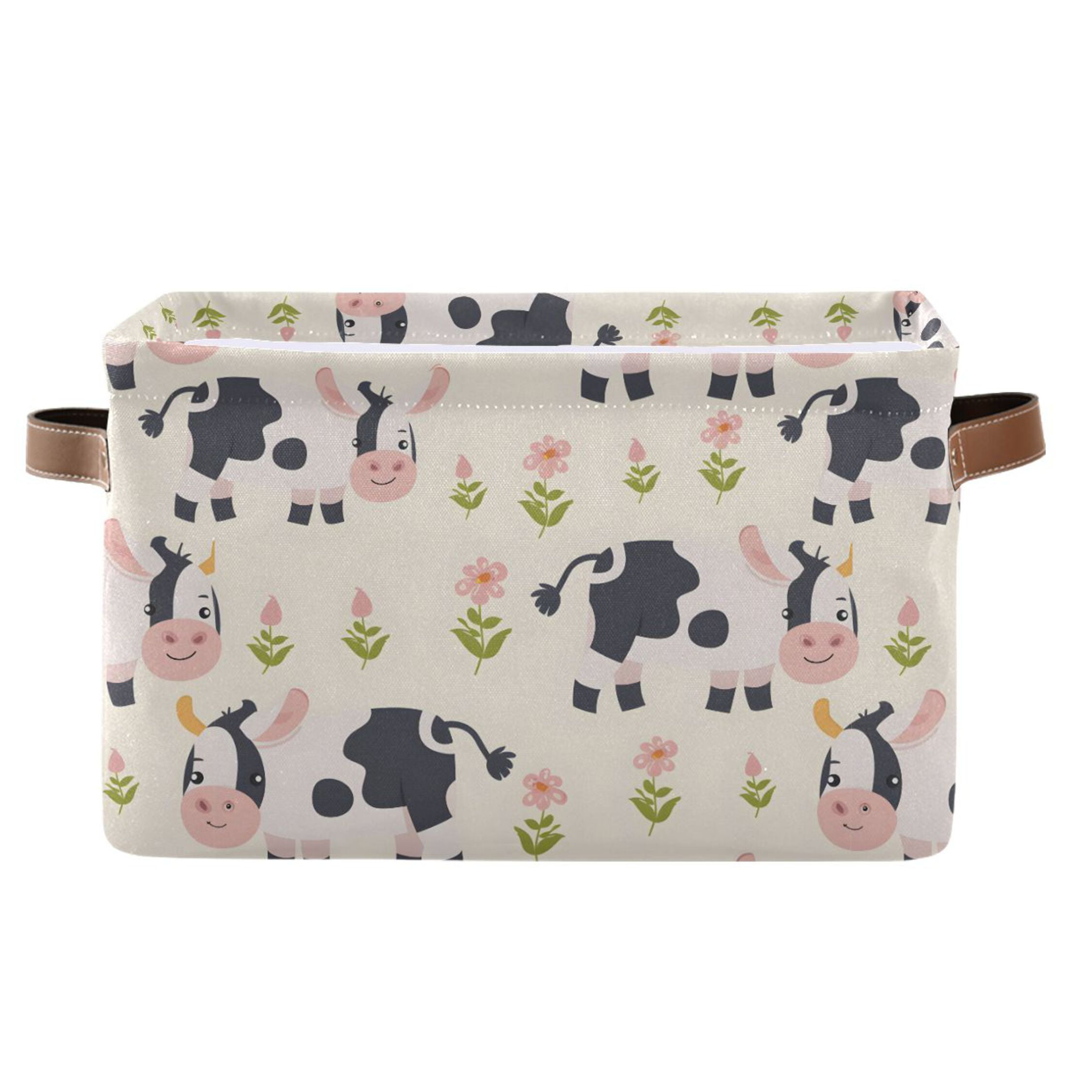 Cute Baby Cow Storage Bins with Handle Fabric Organizer Basket Foldable ...