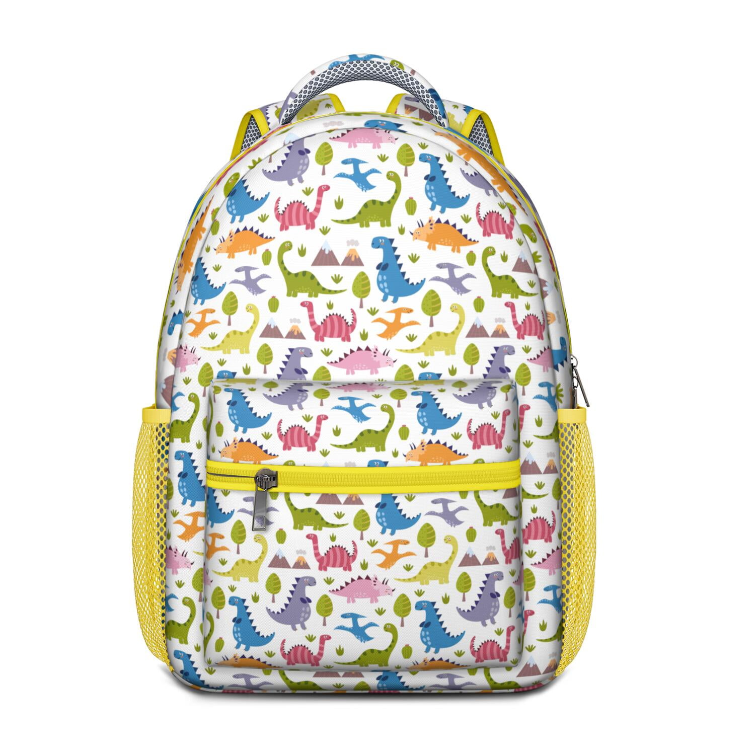 Cute Baby Dinosaur and Floral Print Backpack – Watercolor Dino Pattern ...