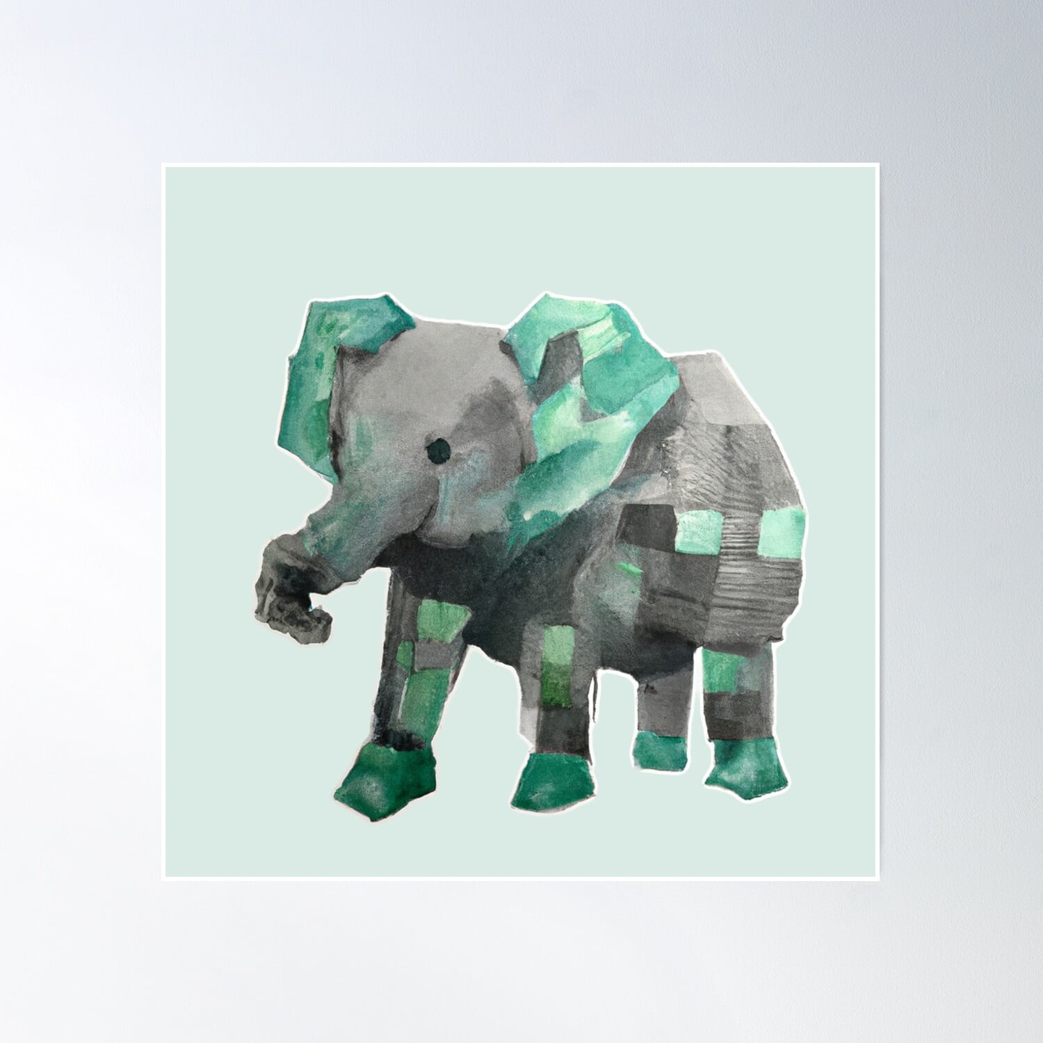 Cute Baby Elephant In Cubism Poster Wall Art, Modern Wall Decor, 30x30 ...