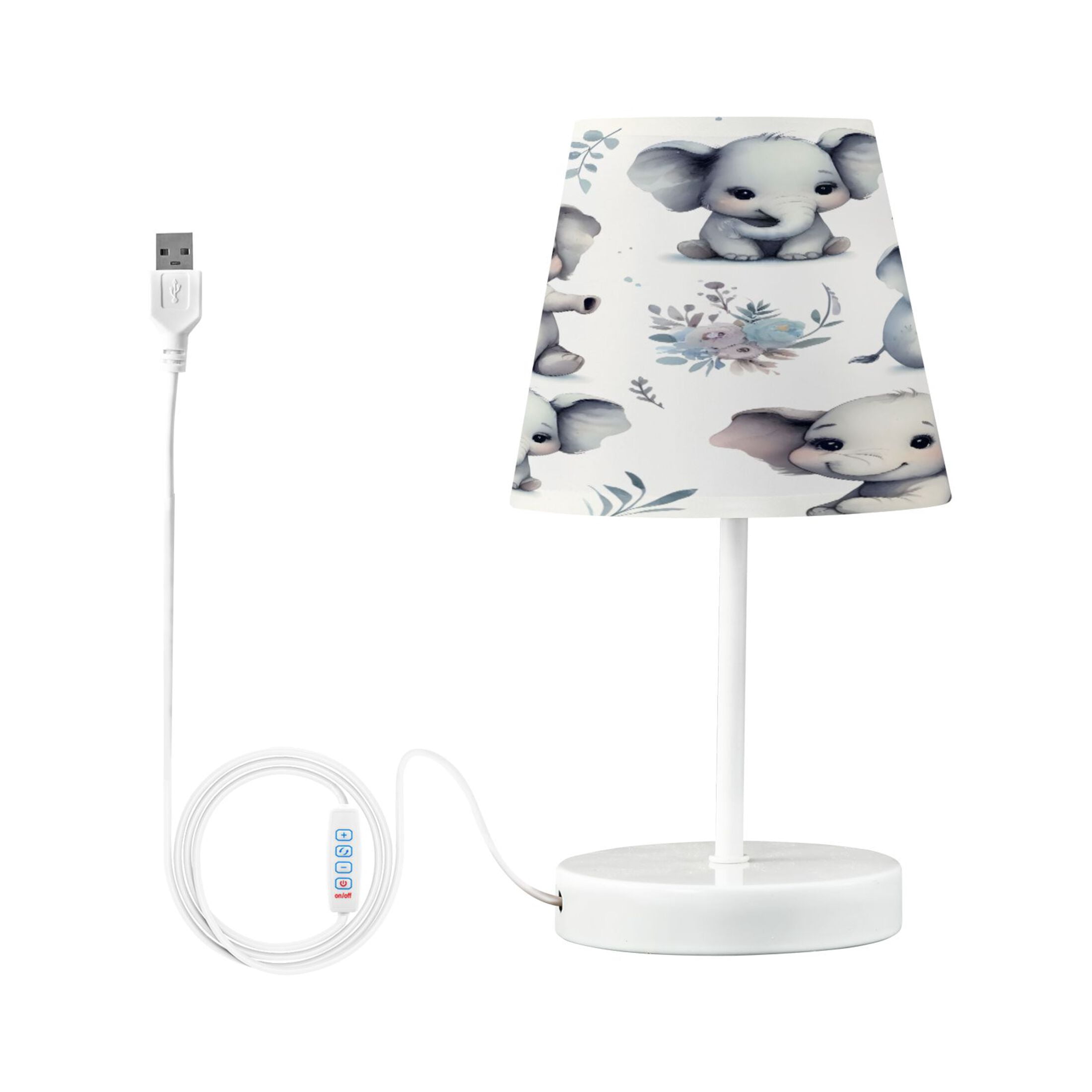 Cute Baby Elephant and Plant Desk Lamp LED Table Nightstand Lamps with ...