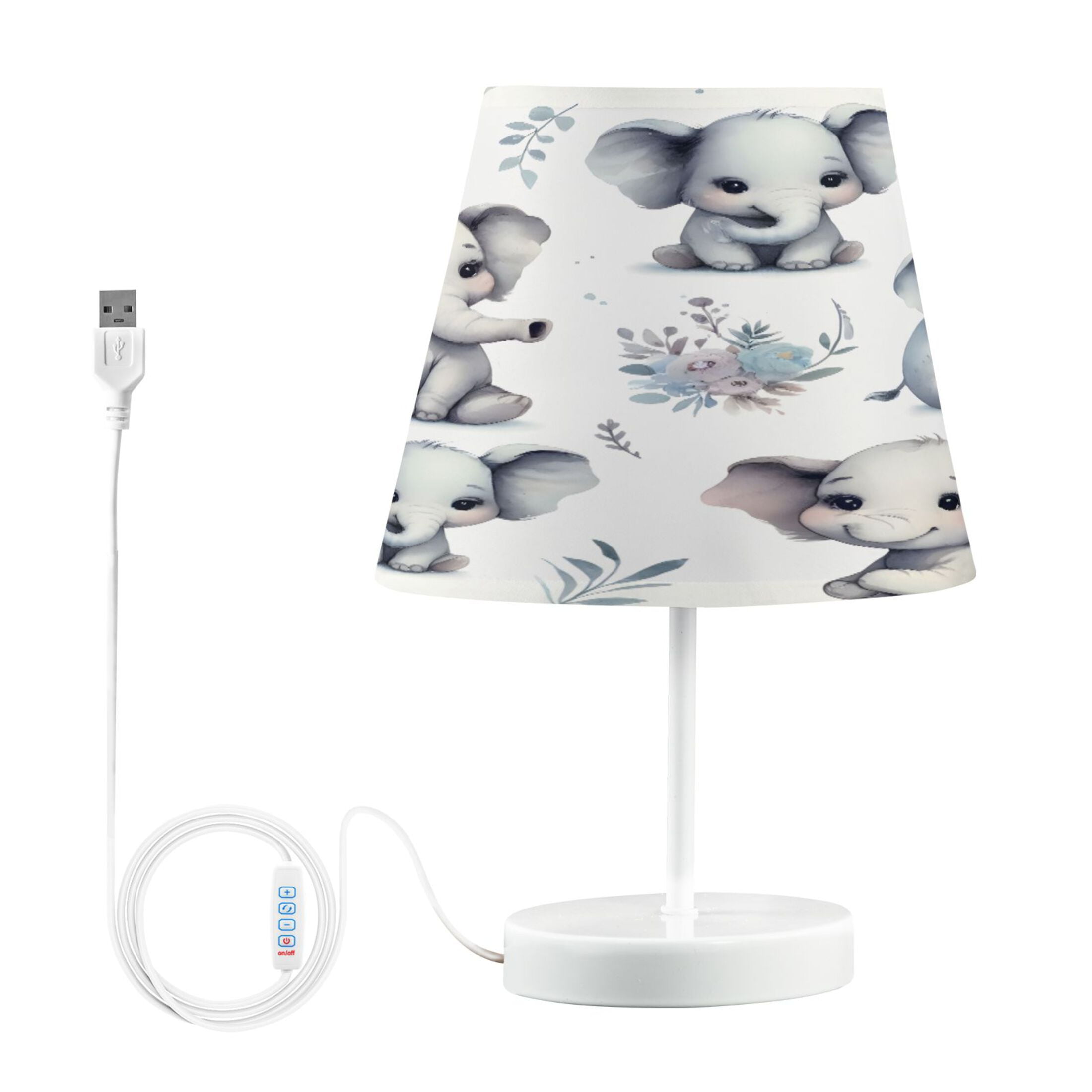 Cute Baby Elephant and Plant Desk Lamp LED Table Nightstand Lamps with ...