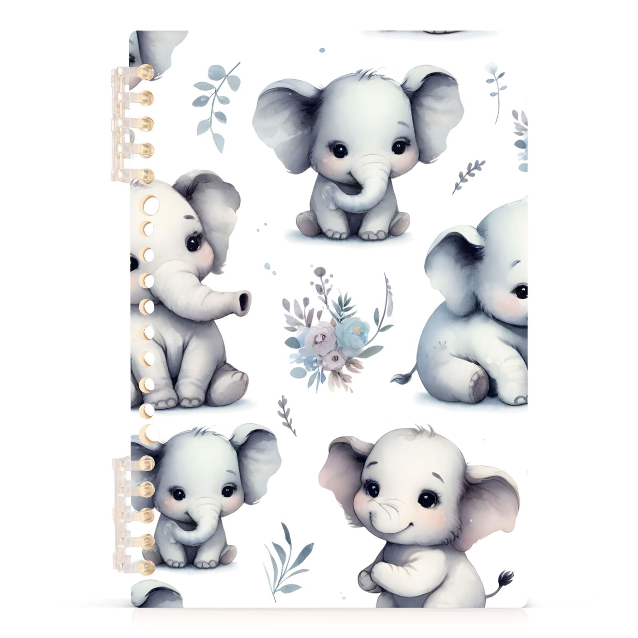 Cute Baby Elephant and Plant Spiral Notebooks 60 Sheets 120 Pages A5 ...