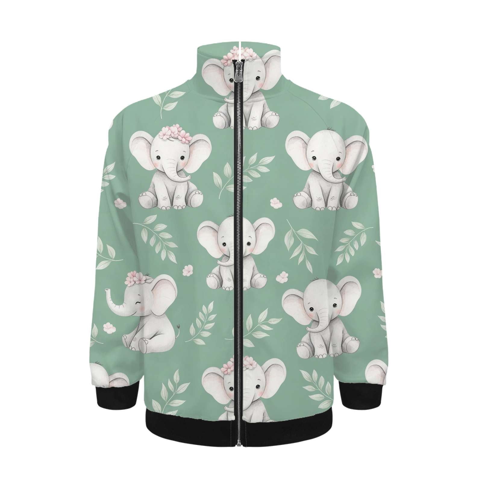 Cute Baby Elephants Green Background Pattern Jacket Men's Street Cool ...